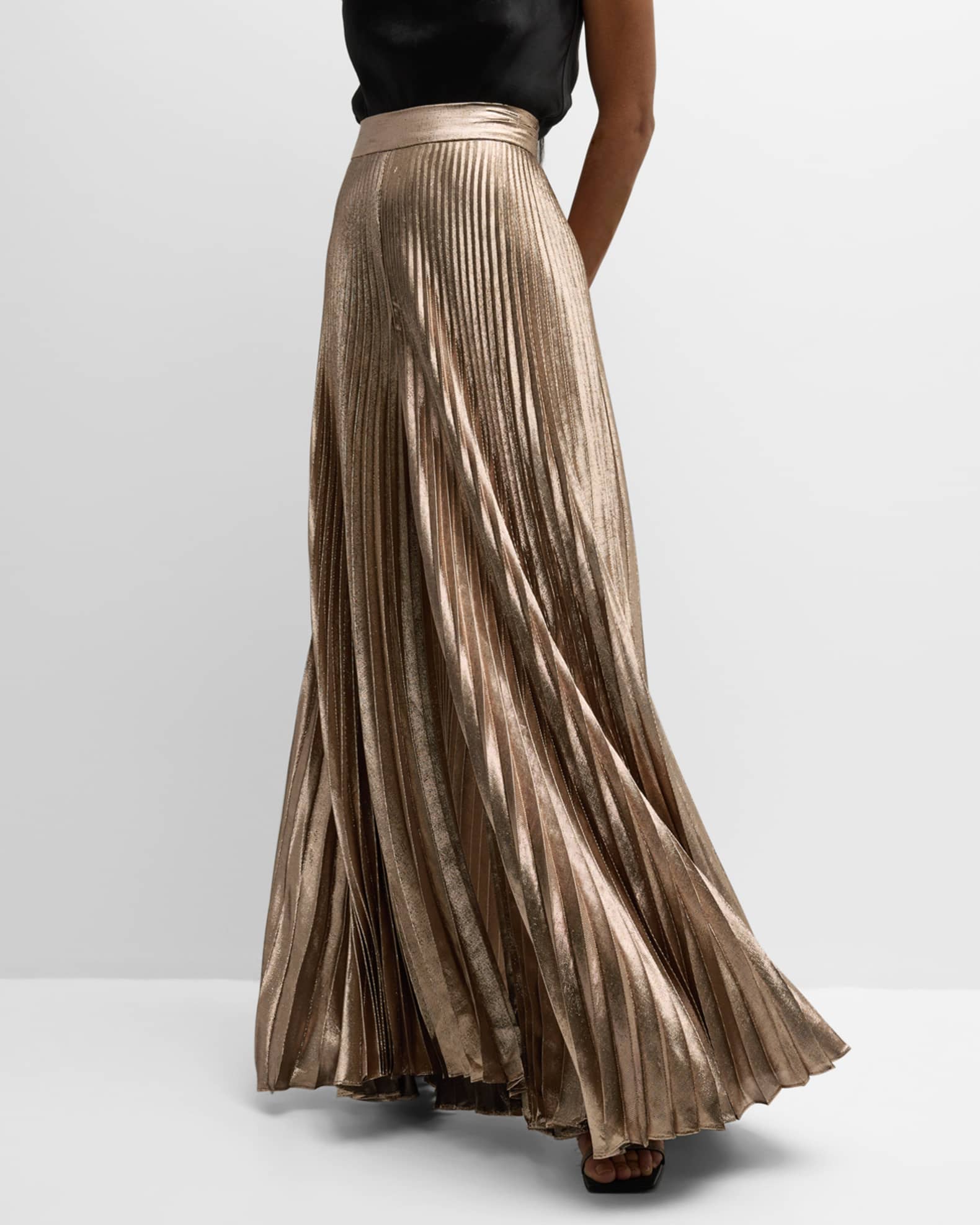 Max Mara Panteon Pleated Metallic Wide-Leg Pants | Neiman Marcus