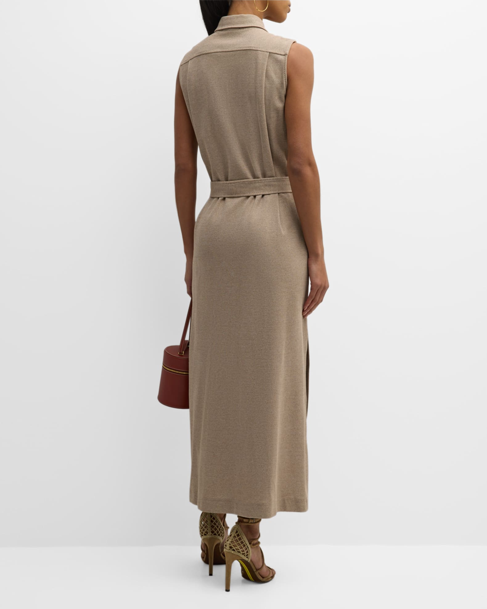 Max Mara Lampo Sleeveless Belted Pique Knit Maxi Shirtdress | Neiman Marcus