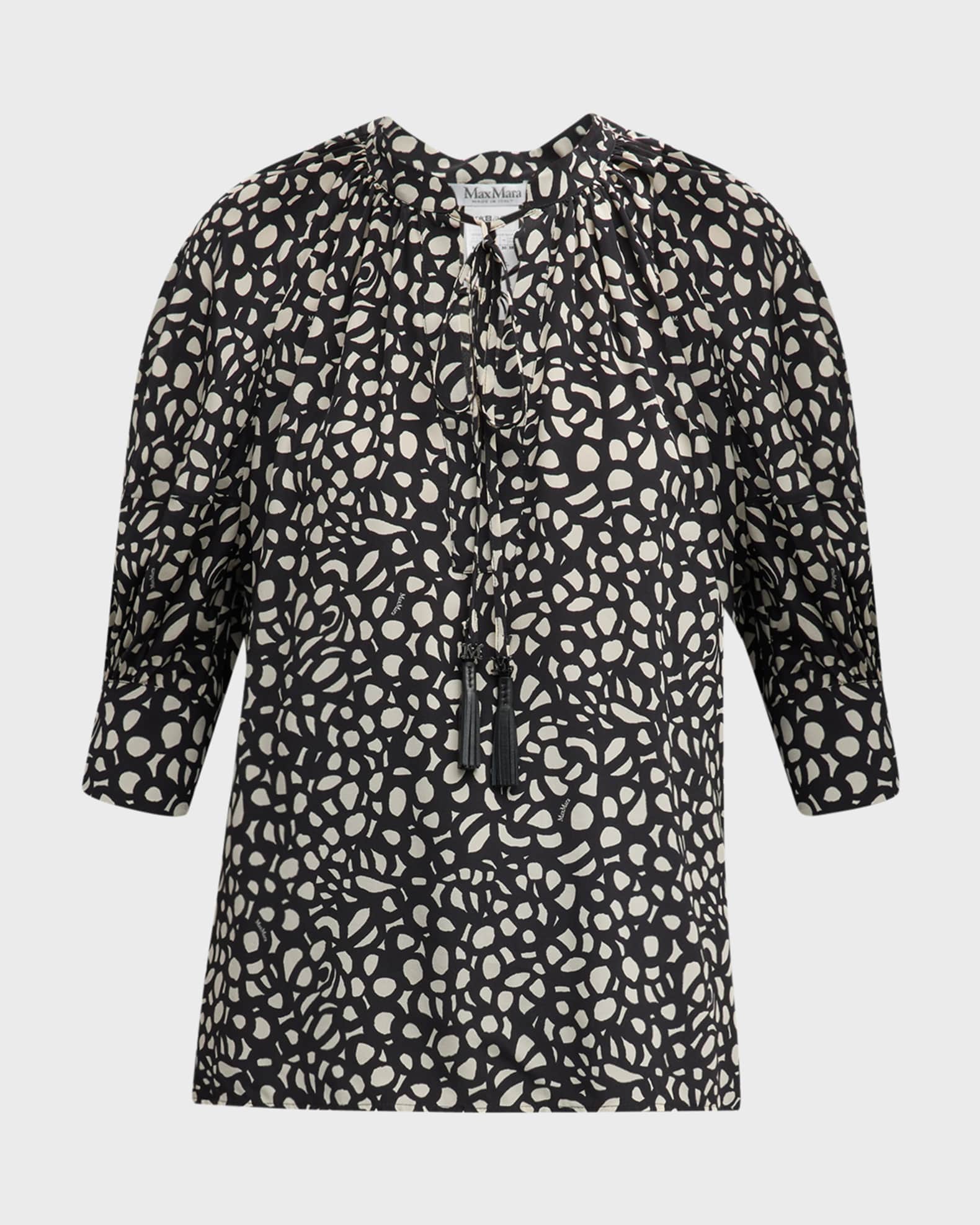 Max Mara Emy Abstract-Print Short-Sleeve Neck-Tie Silk Blouse | Neiman ...