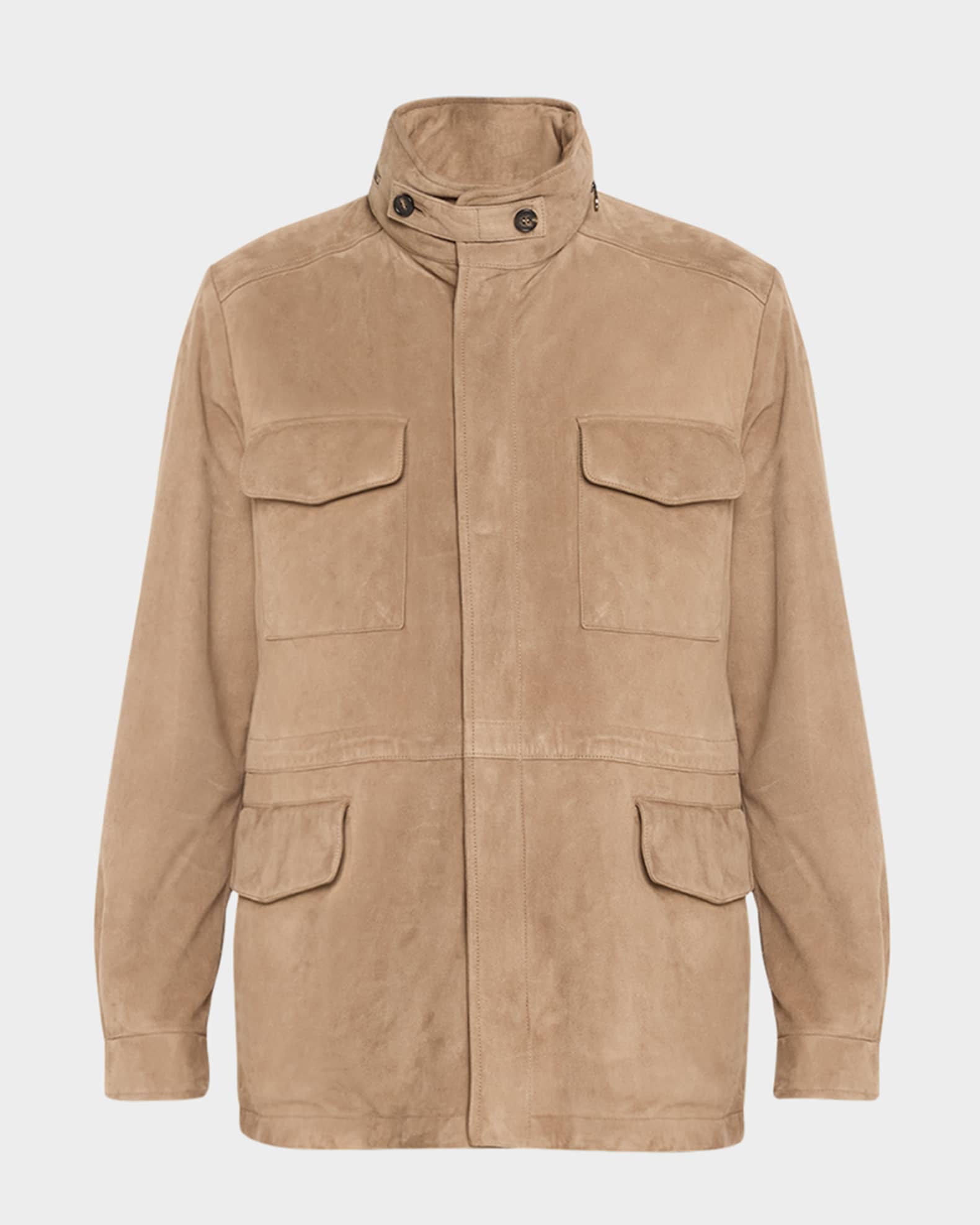 Loro Piana Men's Suede Concealed-Zip Field Jacket | Neiman Marcus