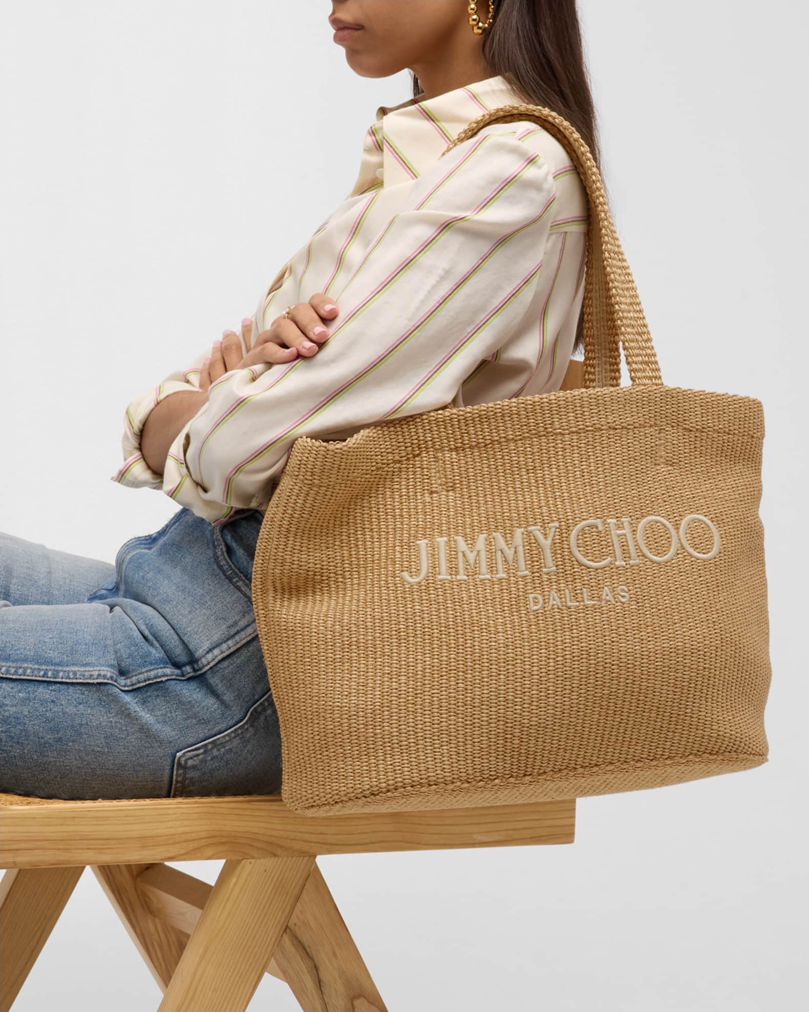 Jimmy Choo Logo Dallas Beach Tote Bag | Neiman Marcus