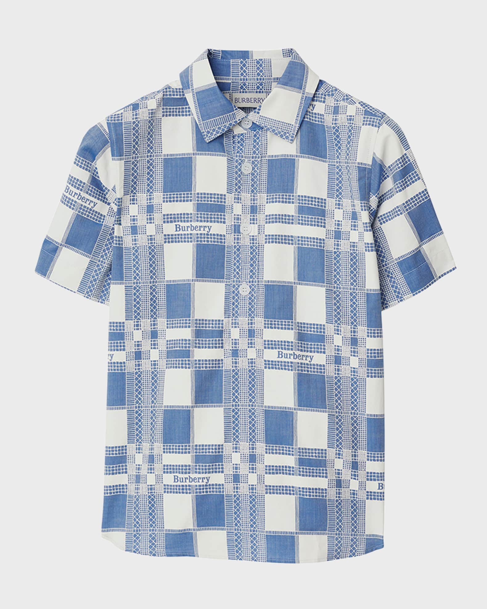 Burberry Boy's Ramon Logo Windowpane-Print Short-Sleeve Shirt, Size 3 ...