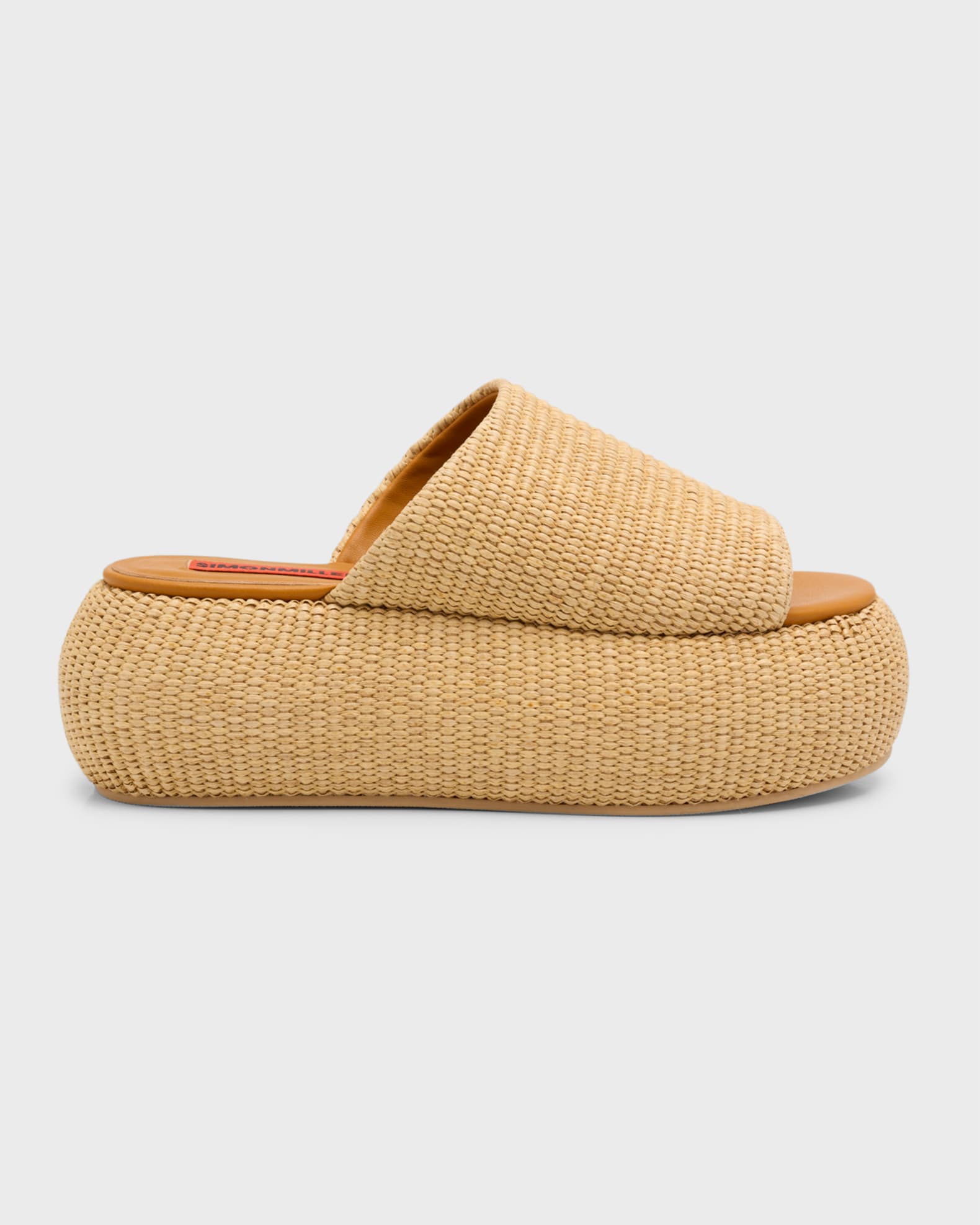 SIMONMILLER Cloudy Raffia Platform Slide Sandals | Neiman Marcus