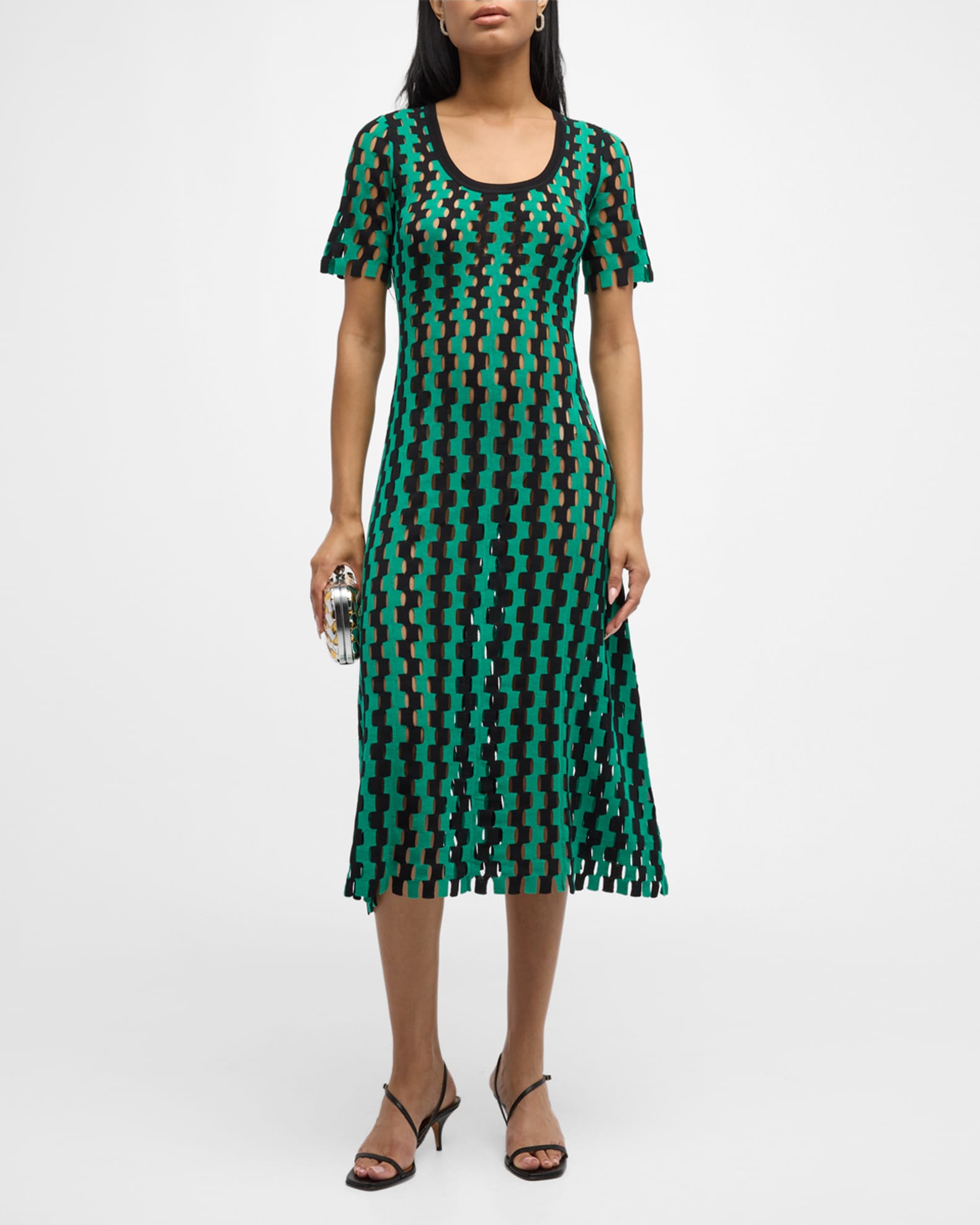 ZANKOV Helen Wavy Open-Knit Short-Sleeve Midi Dress | Neiman Marcus