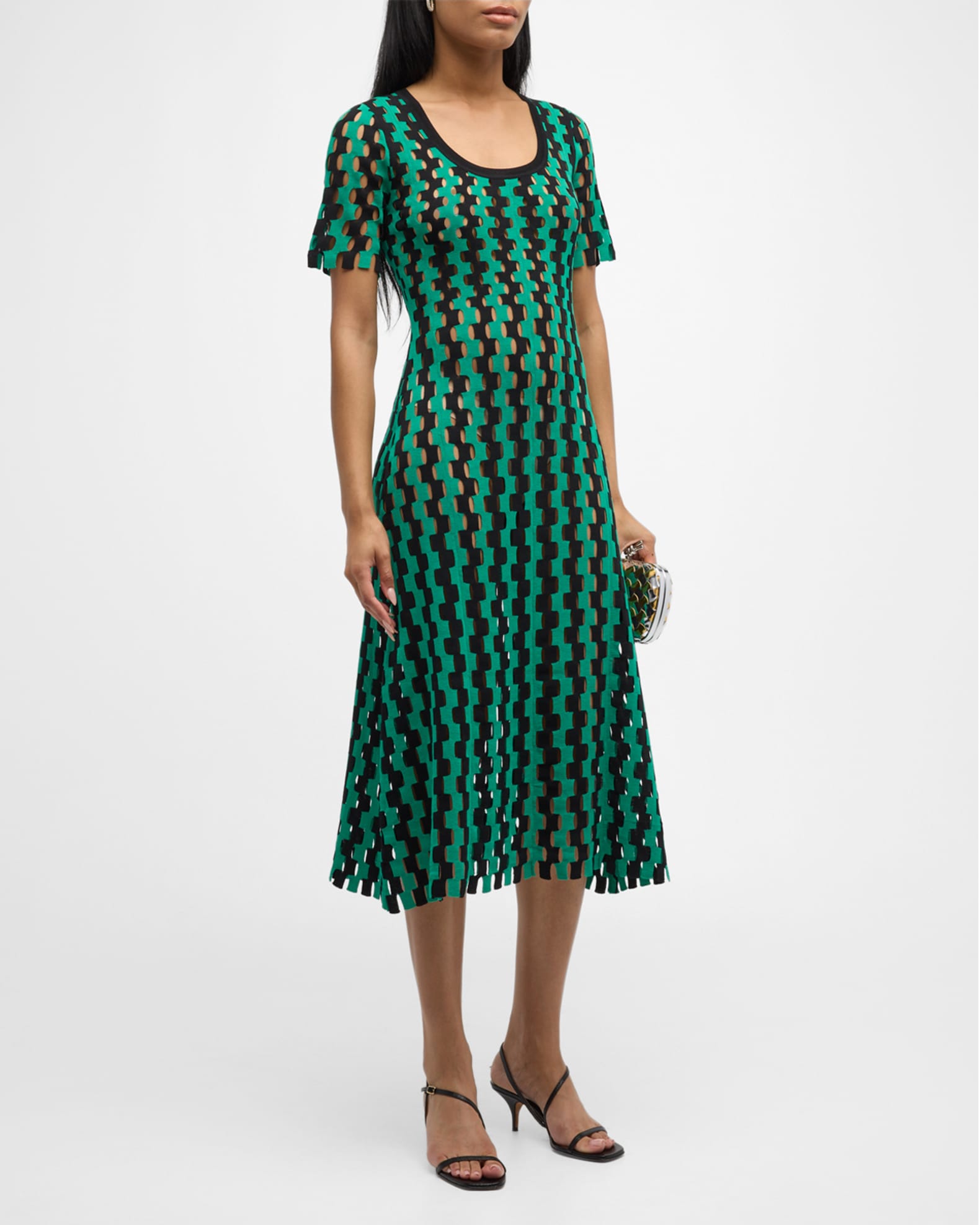 ZANKOV Helen Wavy Open-Knit Short-Sleeve Midi Dress | Neiman Marcus