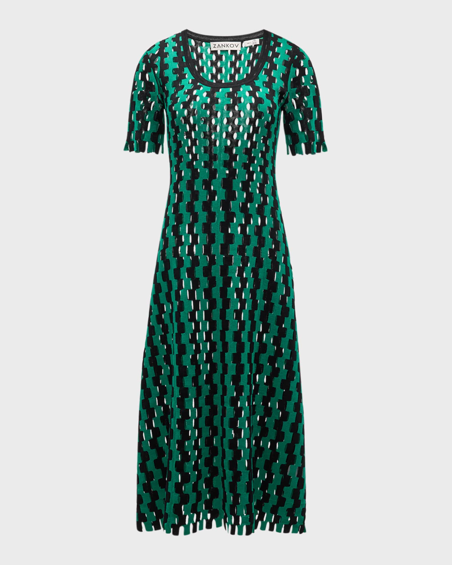 ZANKOV Helen Wavy Open-Knit Short-Sleeve Midi Dress | Neiman Marcus