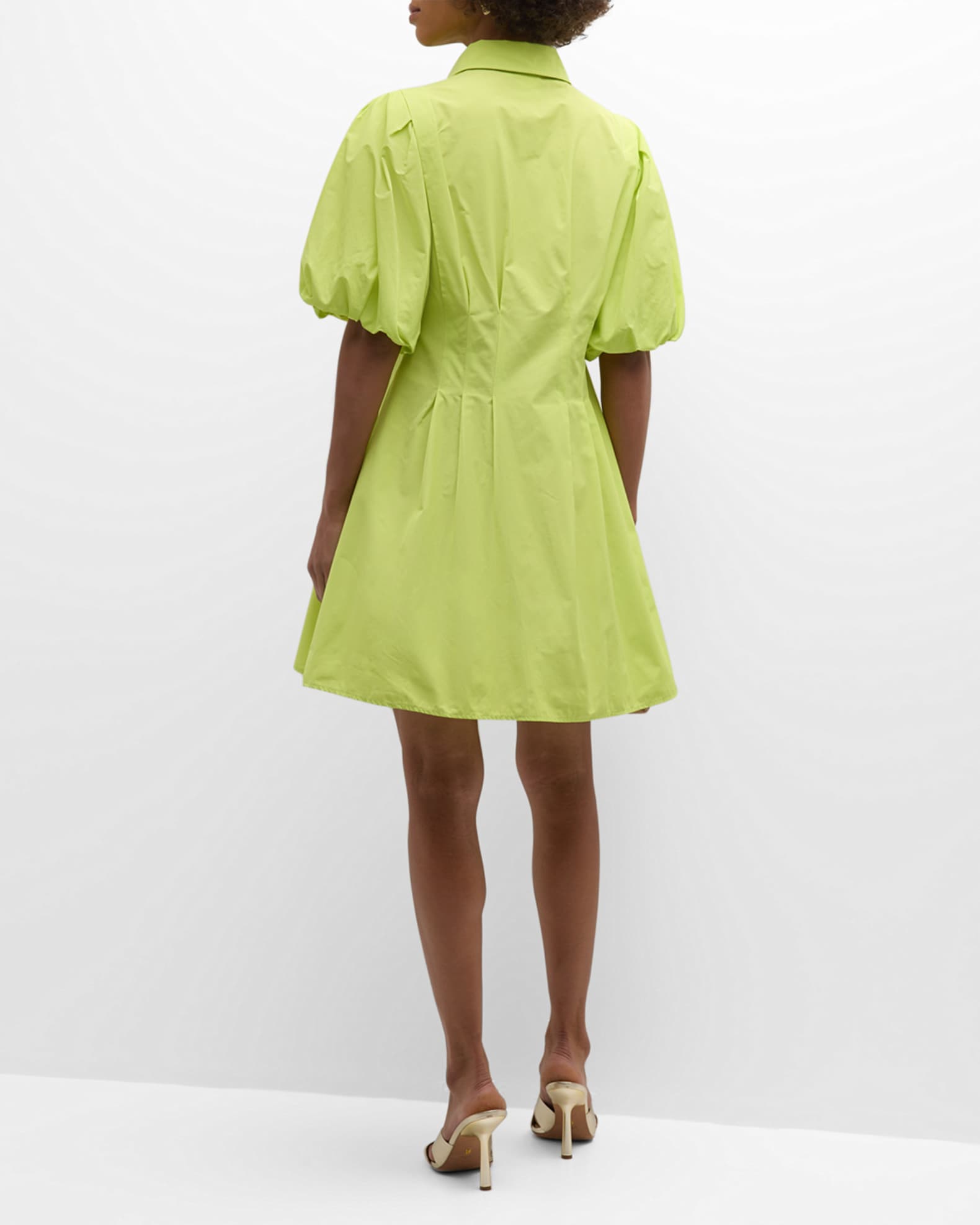 Finley Avery Pleated Puff-Sleeve Taffeta Mini Dress | Neiman Marcus
