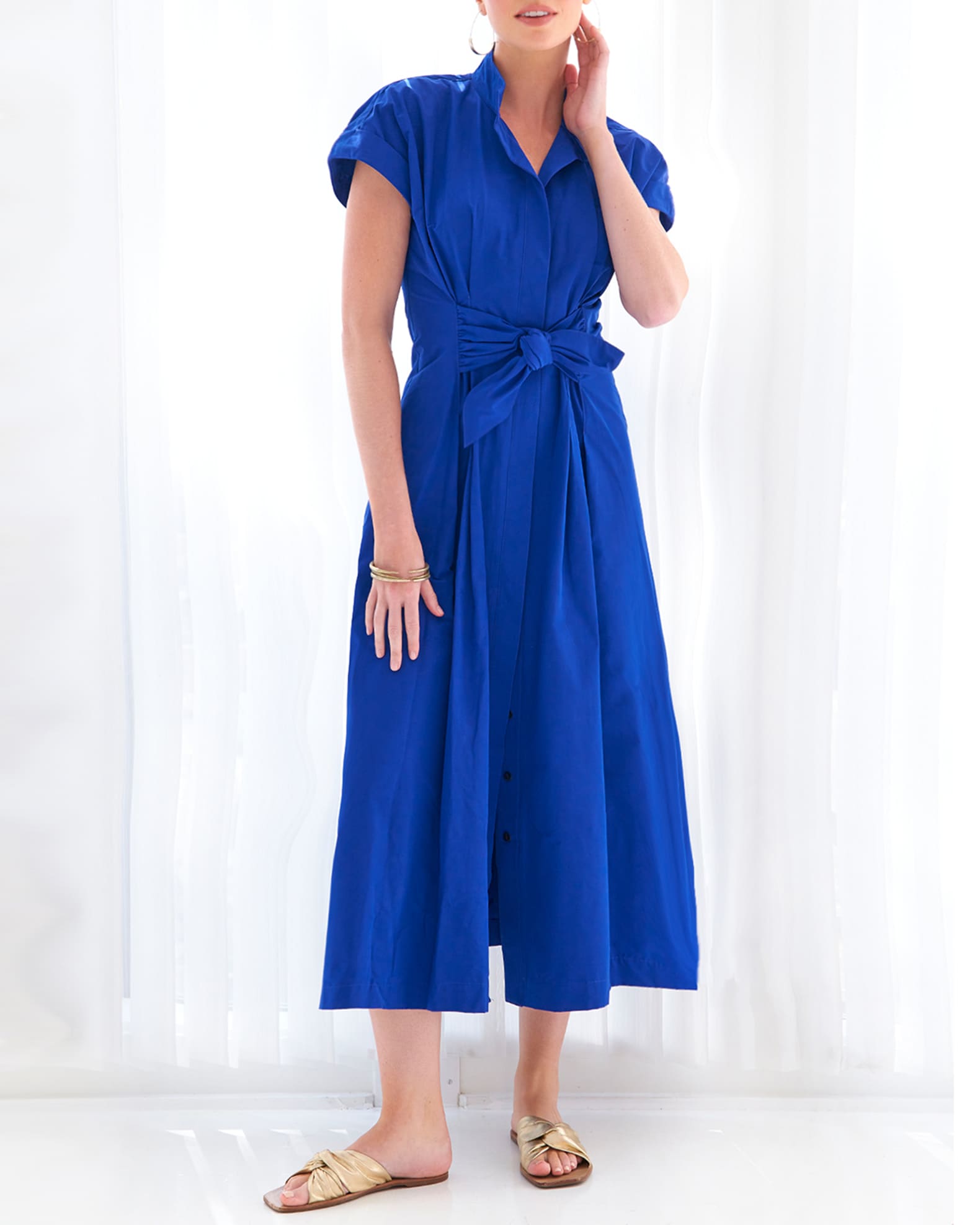 Finley Rocky Tie-Waist Taffeta Midi Shirtdress | Neiman Marcus
