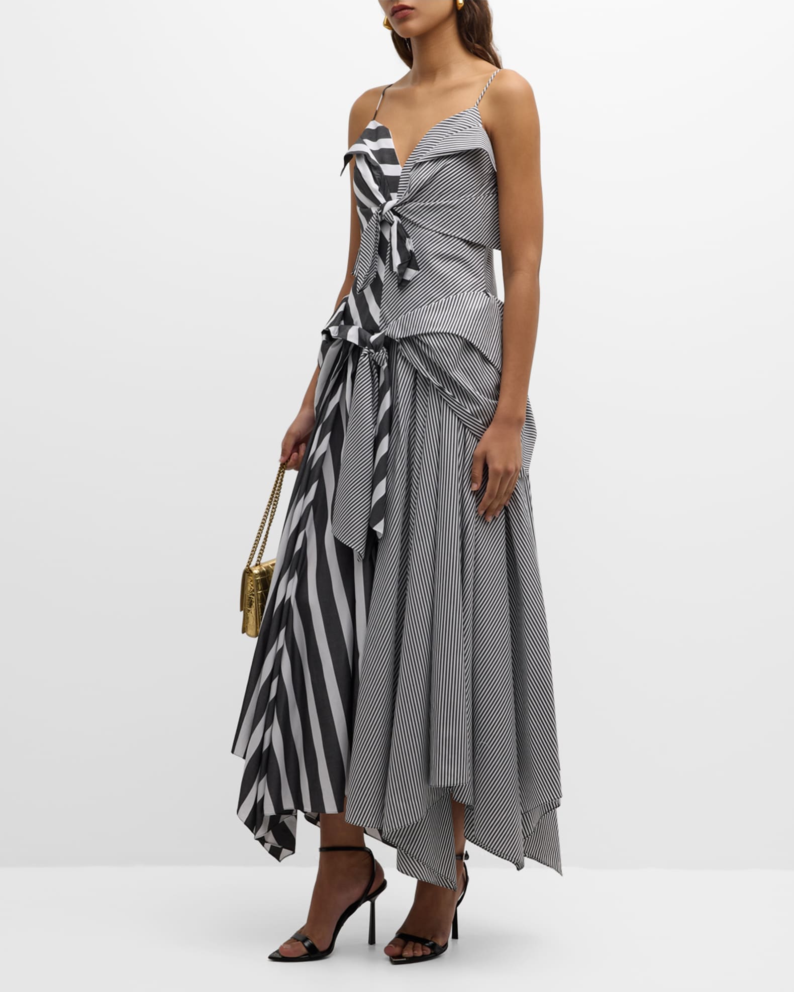 CHRISTOPHER JOHN ROGERS Striped Tie-Front Handkerchief Maxi Dress ...