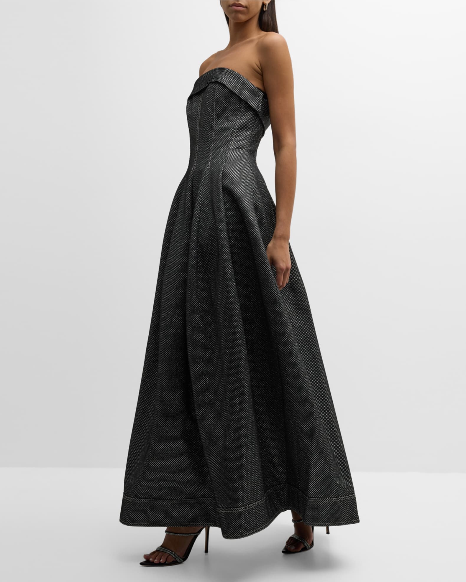 SIMKHAI Octavia Pleated Strapless Metallic Gown | Neiman Marcus