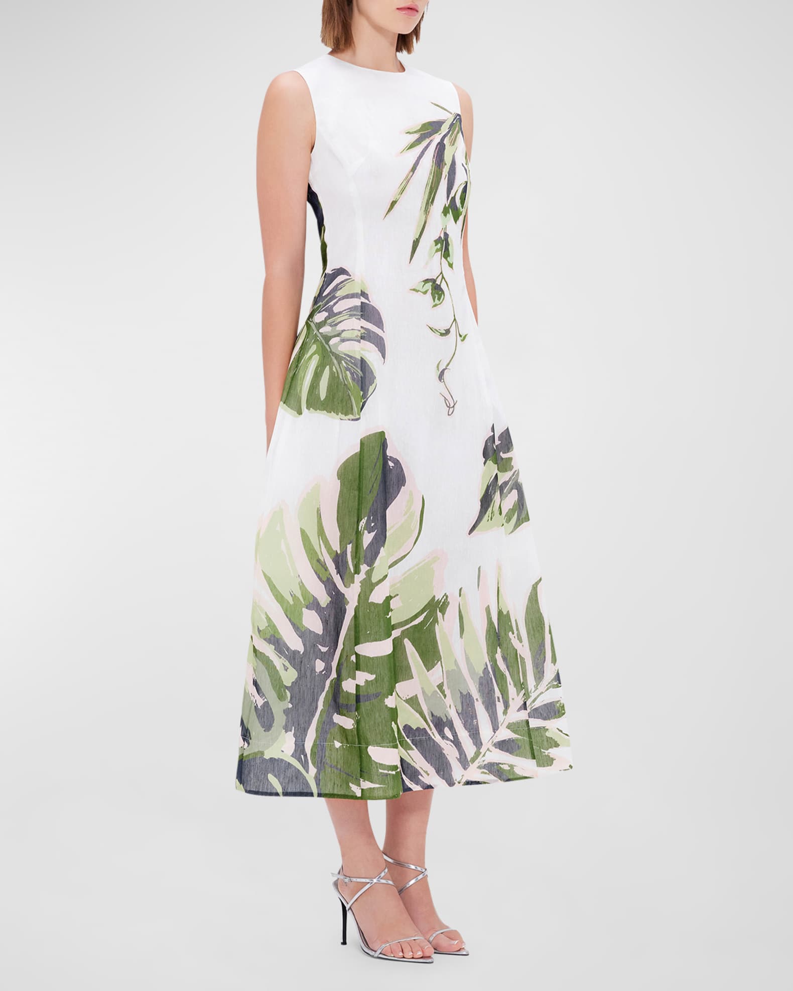 LEO LIN Cleo Sleeveless Linen-Blend Midi Dress | Neiman Marcus