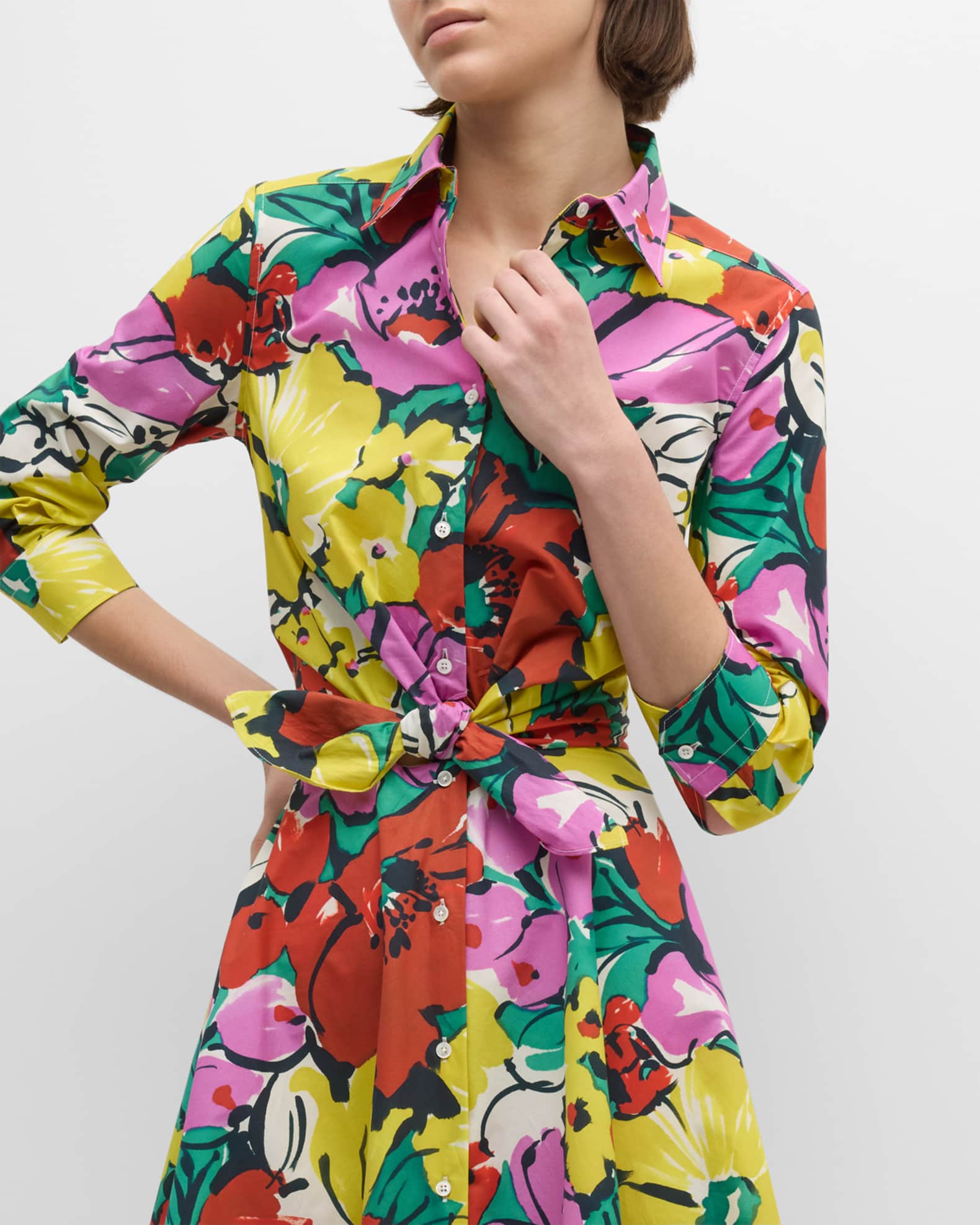 Sara Roka Dralla57 Floral-Print Poplin Midi Shirtdress | Neiman Marcus