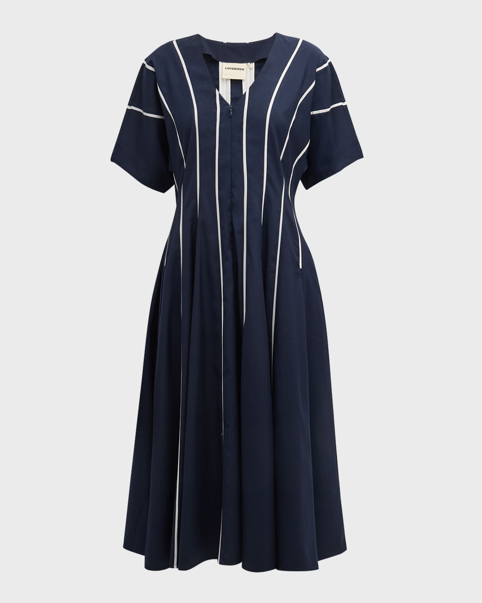 LOVEBIRDS Geometry Striped Dolman-Sleeve Midi Dress | Neiman Marcus