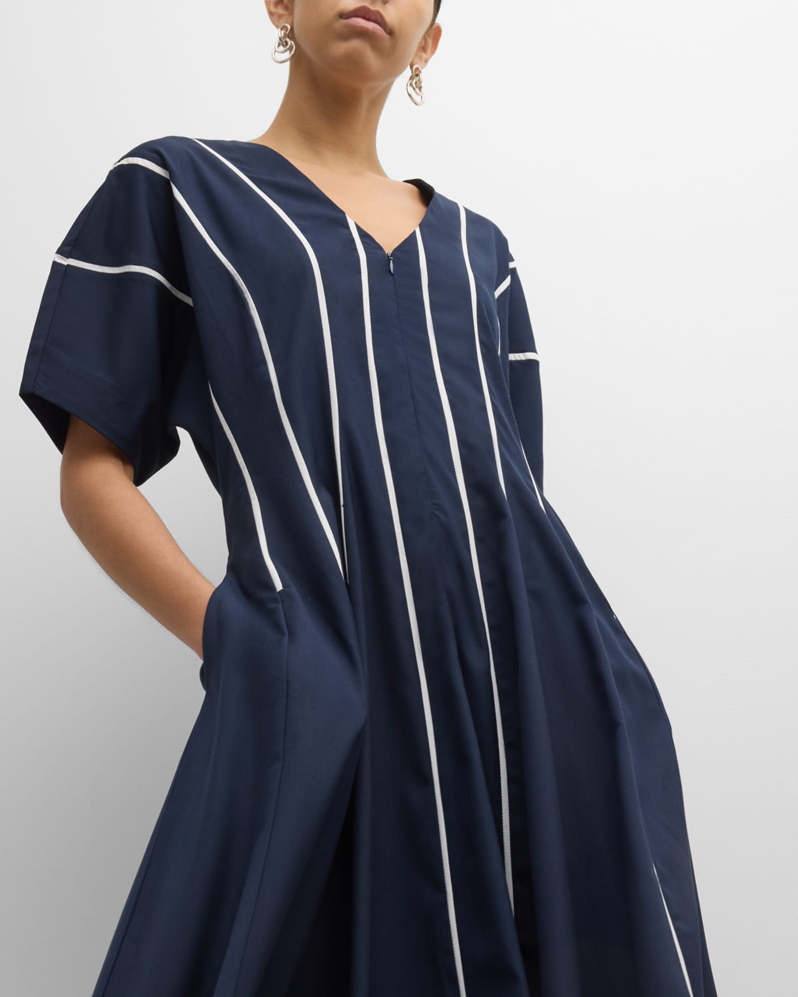 LOVEBIRDS Geometry Striped Dolman-Sleeve Midi Dress | Neiman Marcus