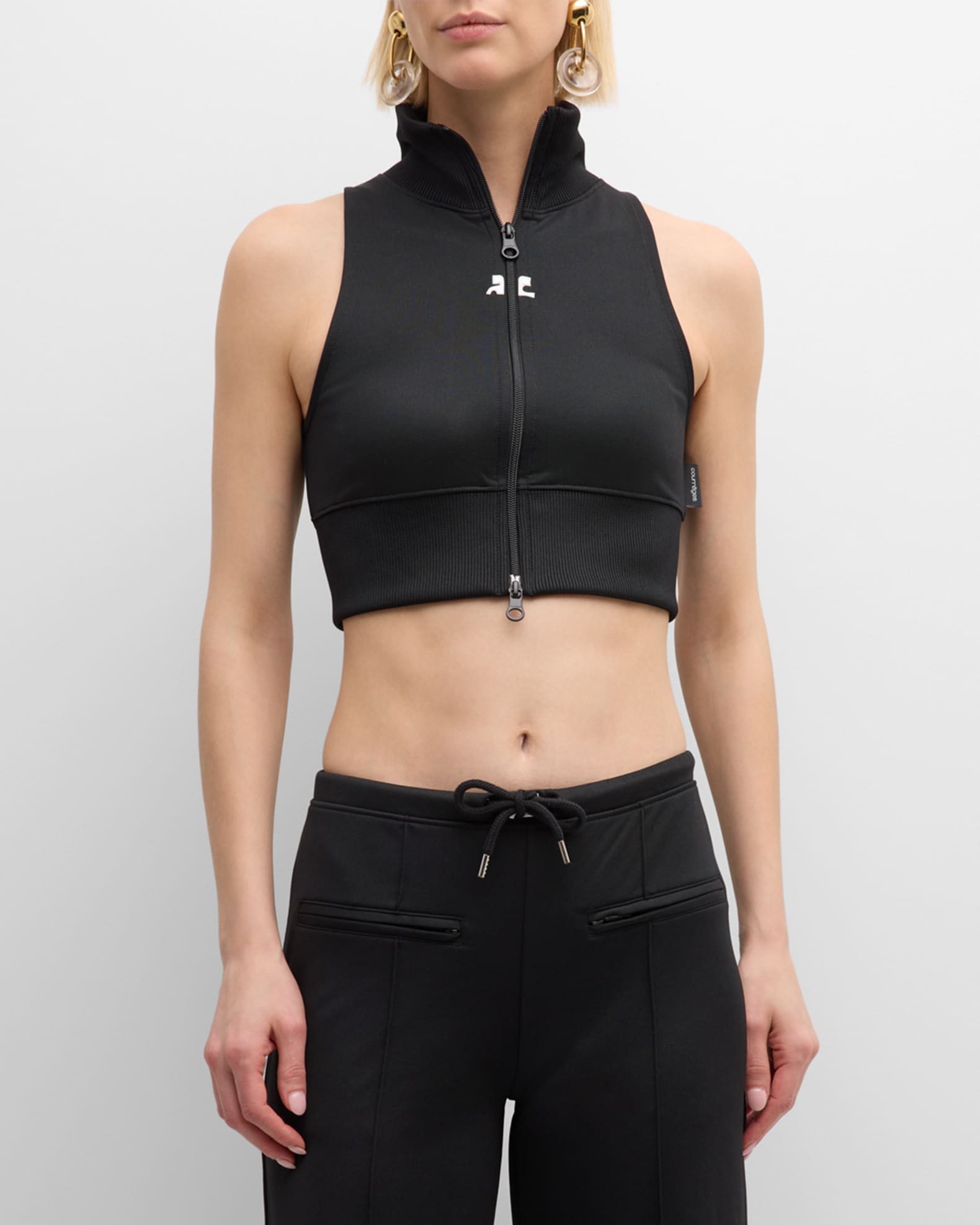 Courreges Interlock Knit Crop Tracksuit Vest | Neiman Marcus