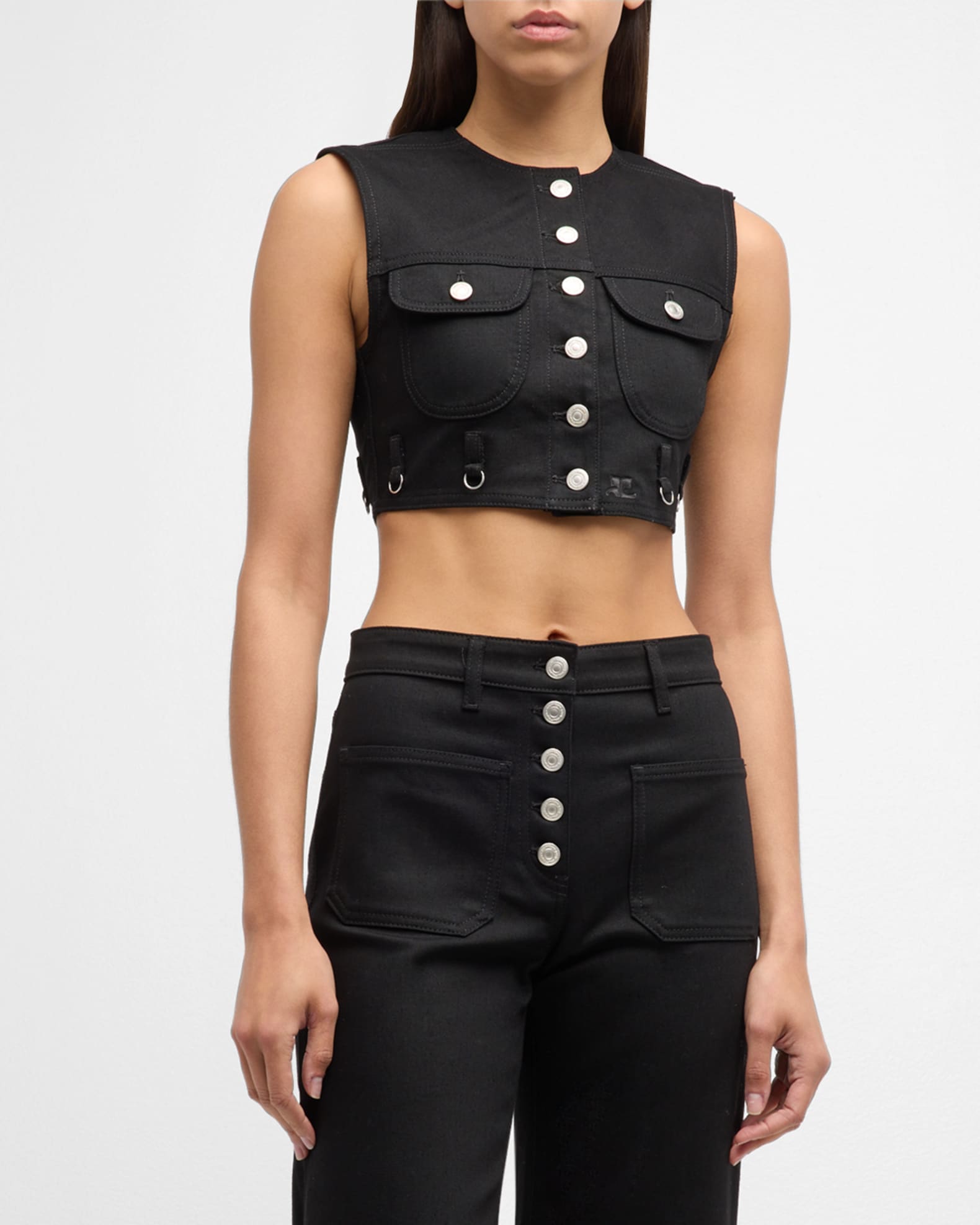 Courreges Multiflex Denim Cropped Vest | Neiman Marcus