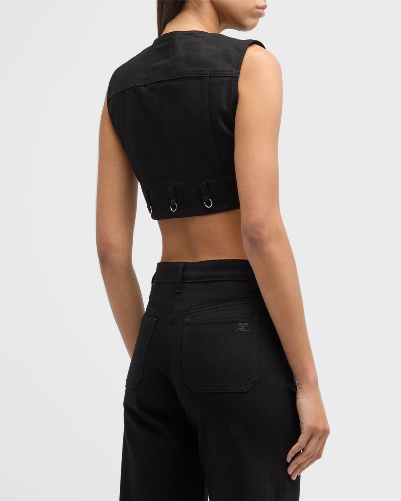 Courreges Multiflex Denim Cropped Vest | Neiman Marcus