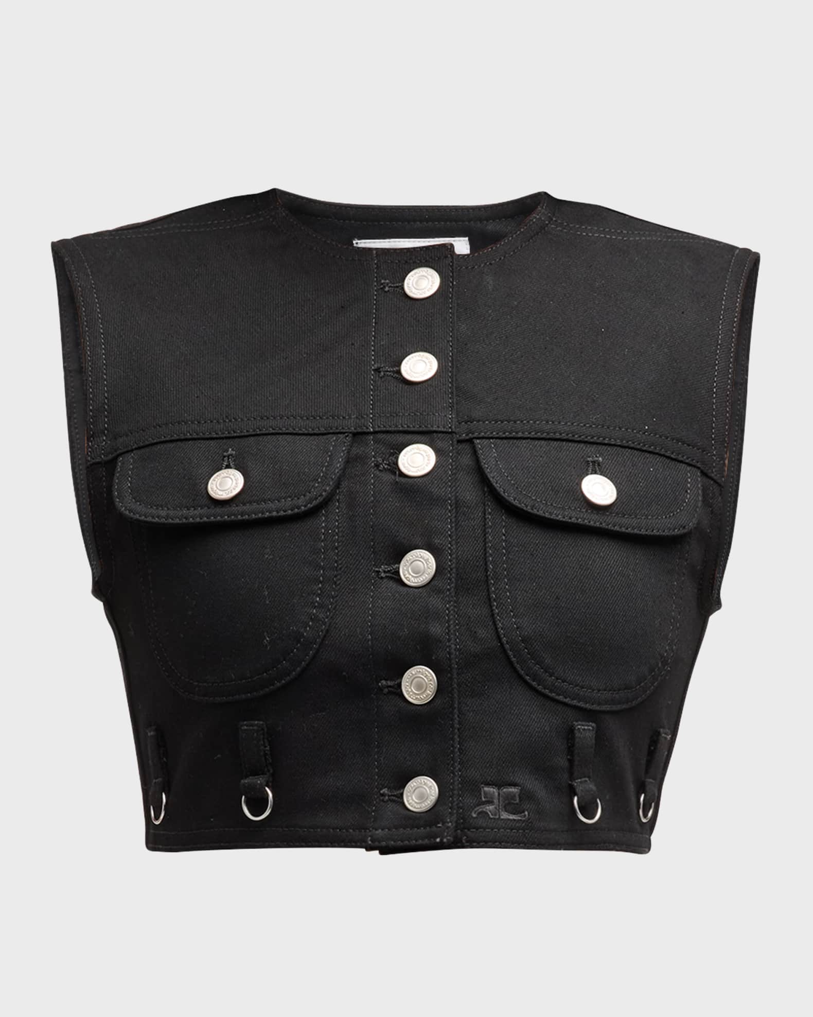 Courreges Multiflex Denim Cropped Vest | Neiman Marcus