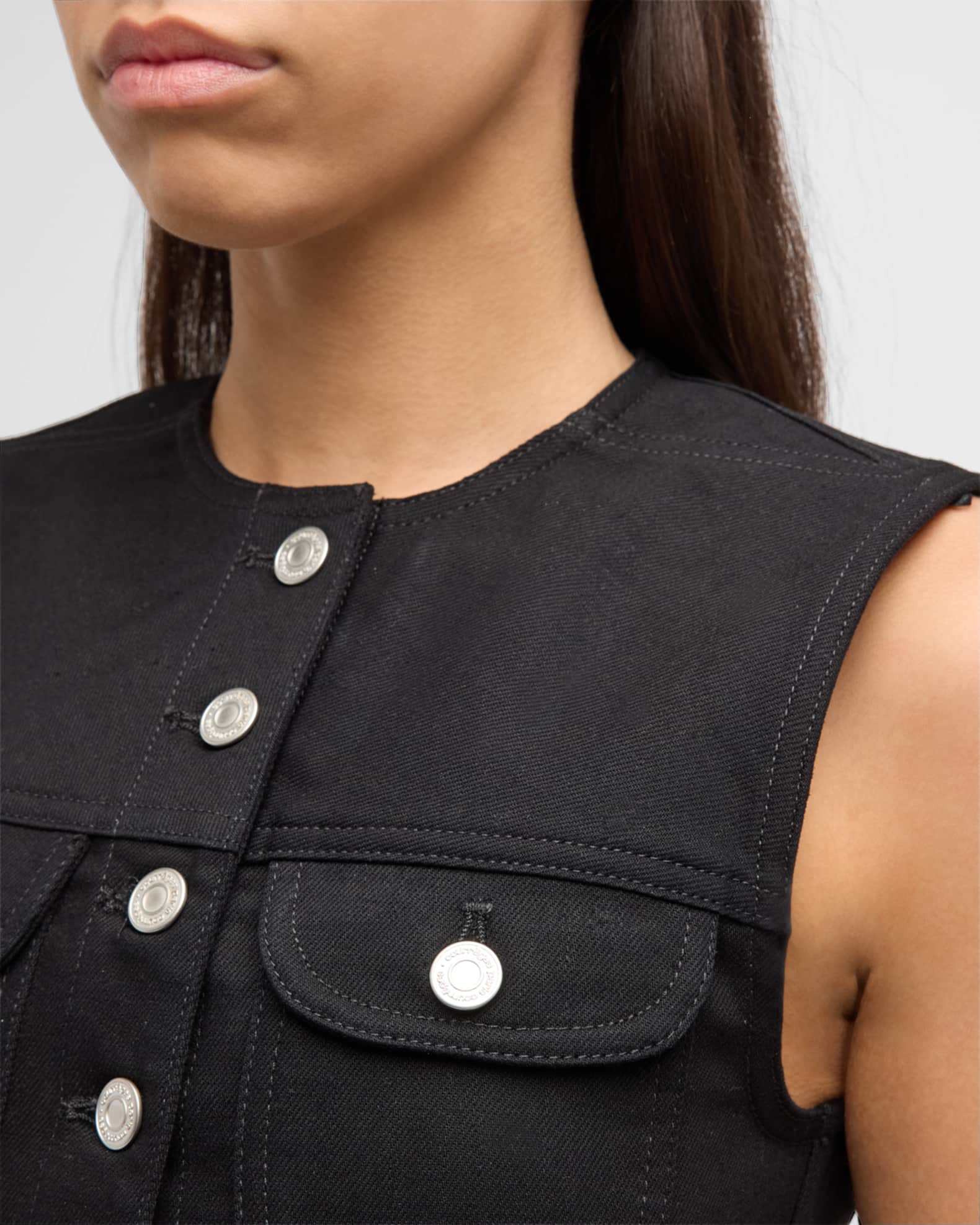 Courreges Multiflex Denim Cropped Vest | Neiman Marcus