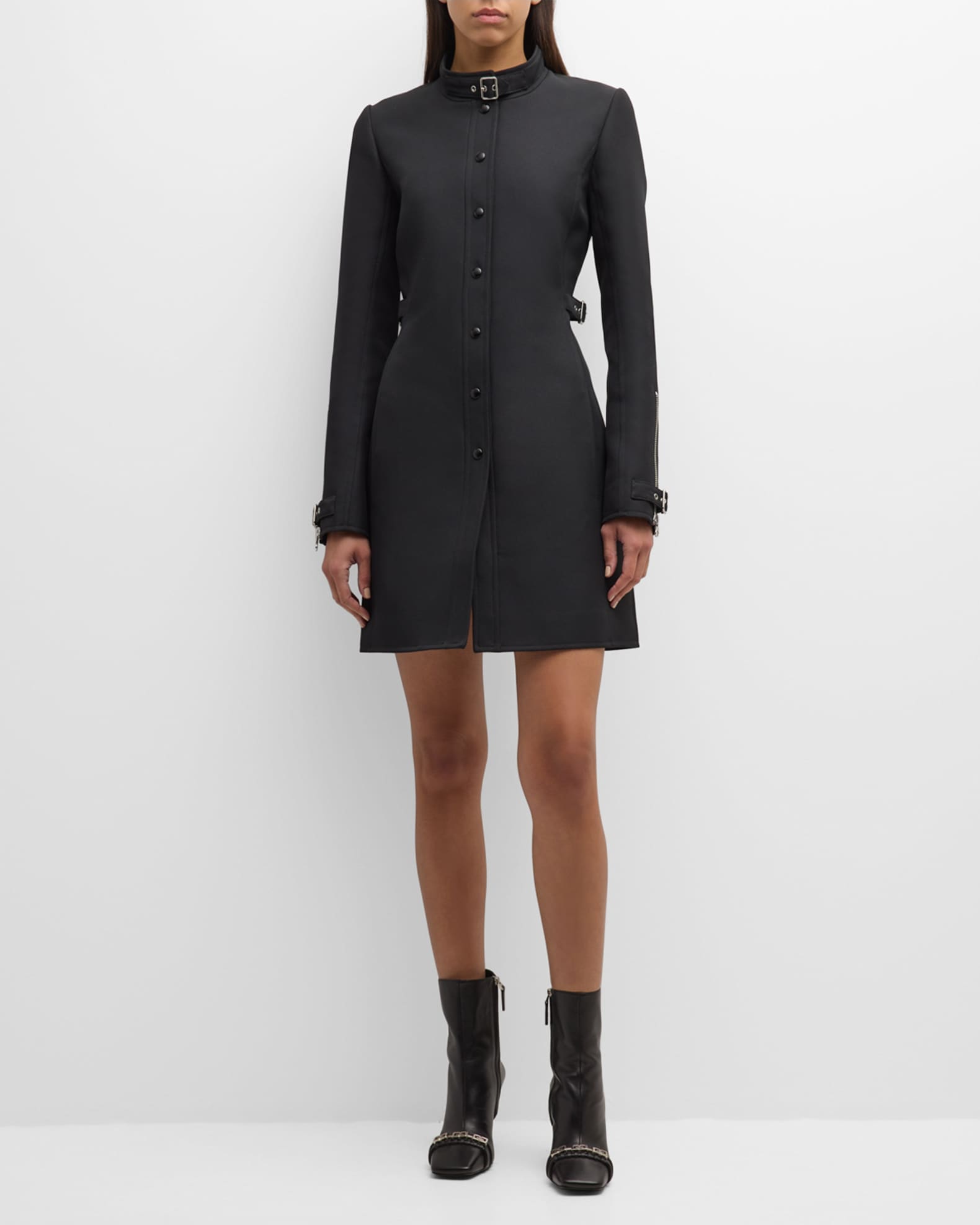 Courreges Buckle Single-Breasted Twill Coat | Neiman Marcus