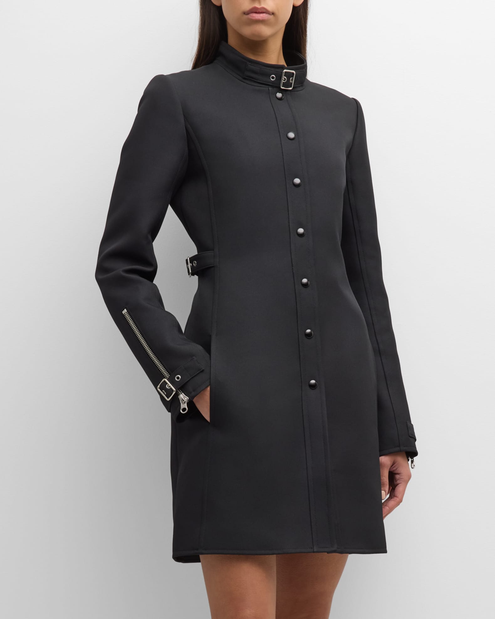 Courreges Buckle Single-Breasted Twill Coat | Neiman Marcus