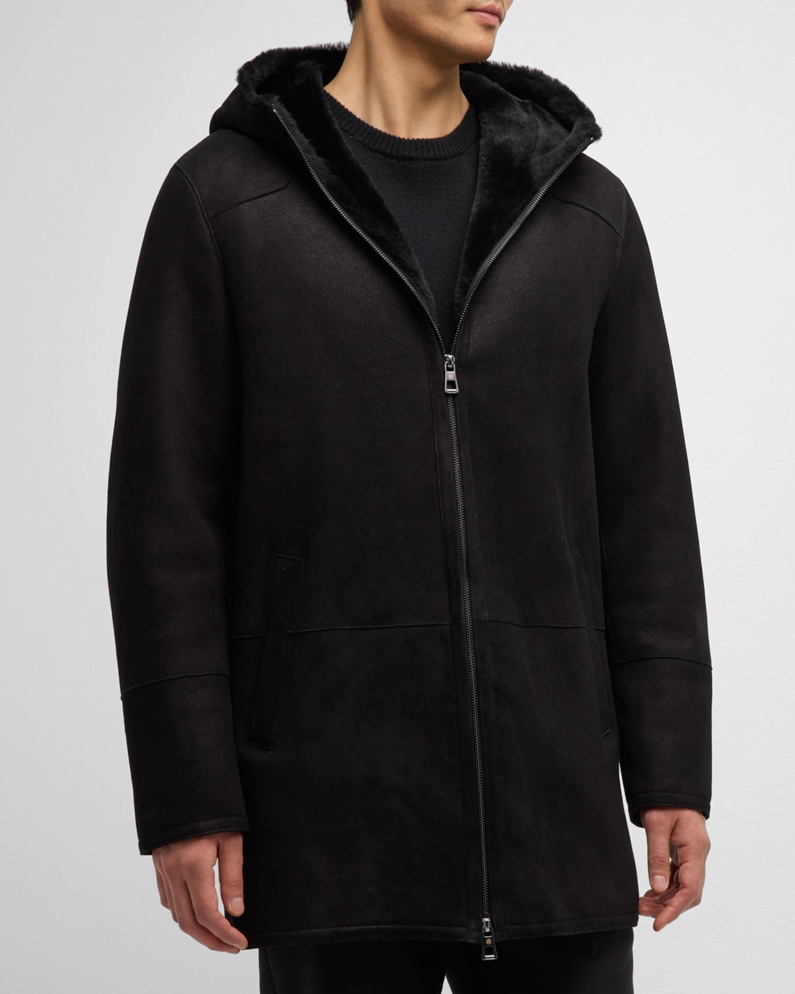 Gorski Men's Shearling Lamb Hooded Parka Jacket | Neiman Marcus