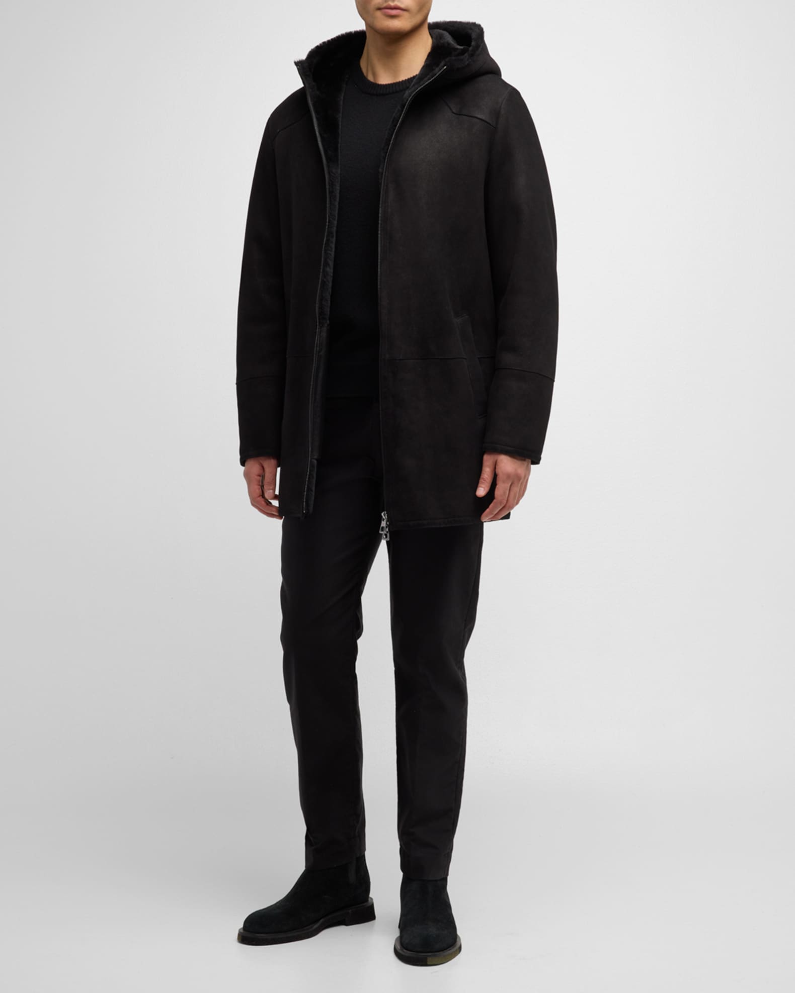 Gorski Men's Shearling Lamb Hooded Parka Jacket | Neiman Marcus