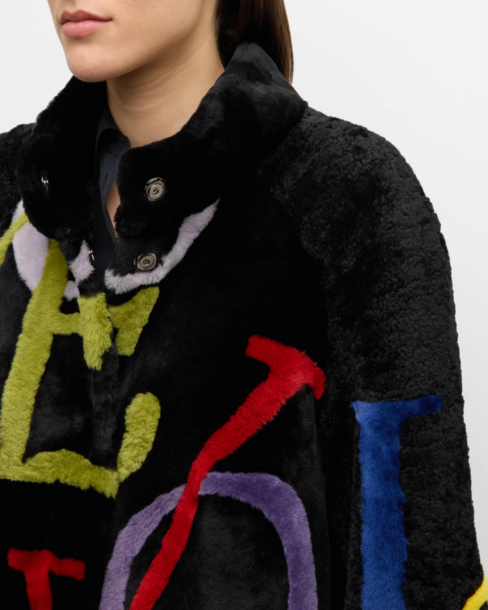 Gorski Love Intarsia Shearling Lamb Zipper-Side Stroller Coat | Neiman Marcus