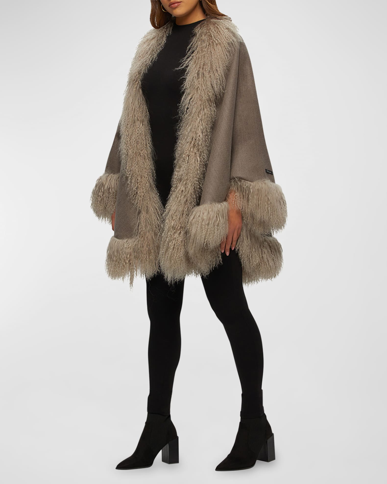 Gorski Wool-Cashmere Cape With Mongolian Lamb Shearling Trim | Neiman ...