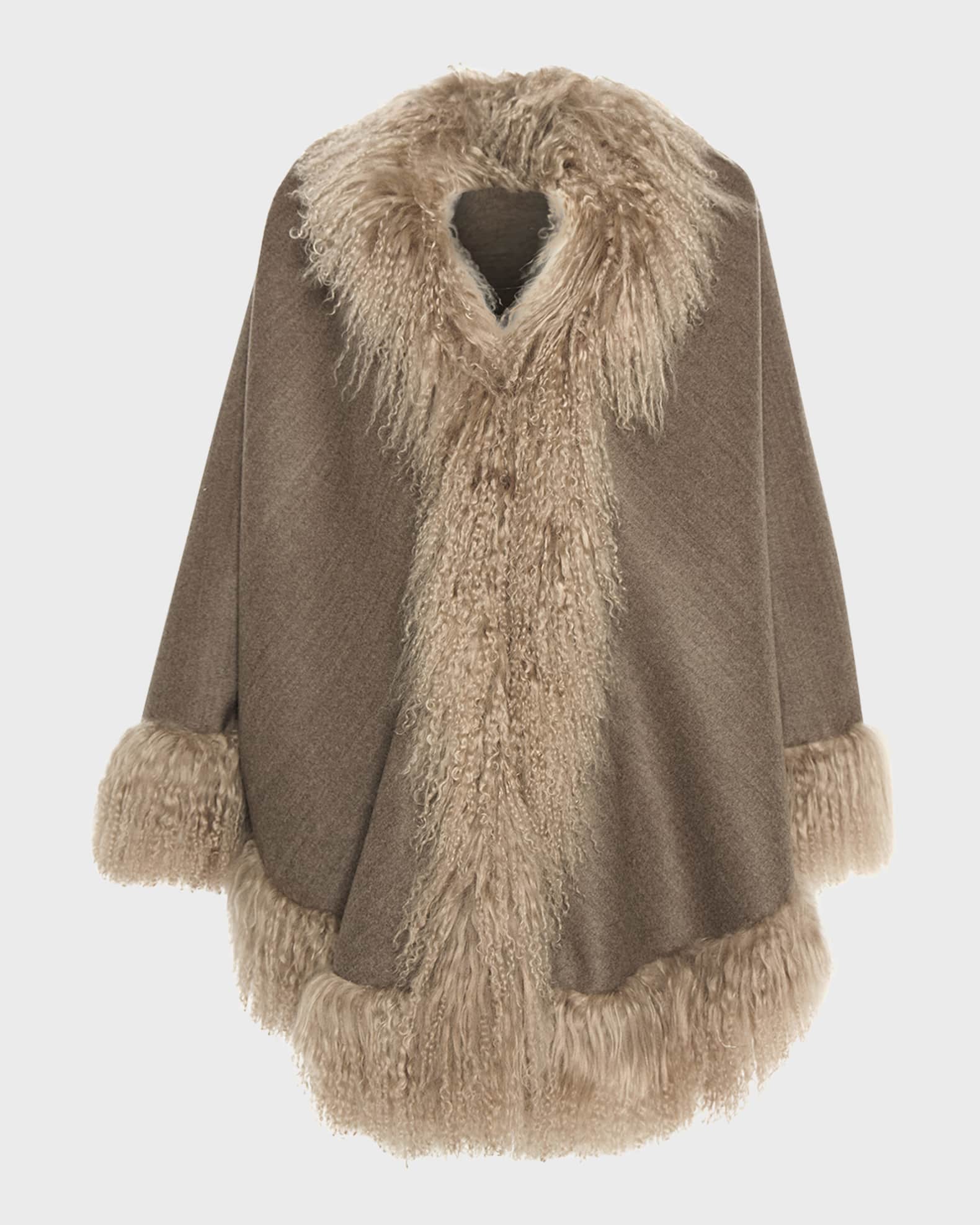 Gorski Wool-Cashmere Cape With Mongolian Lamb Shearling Trim | Neiman ...