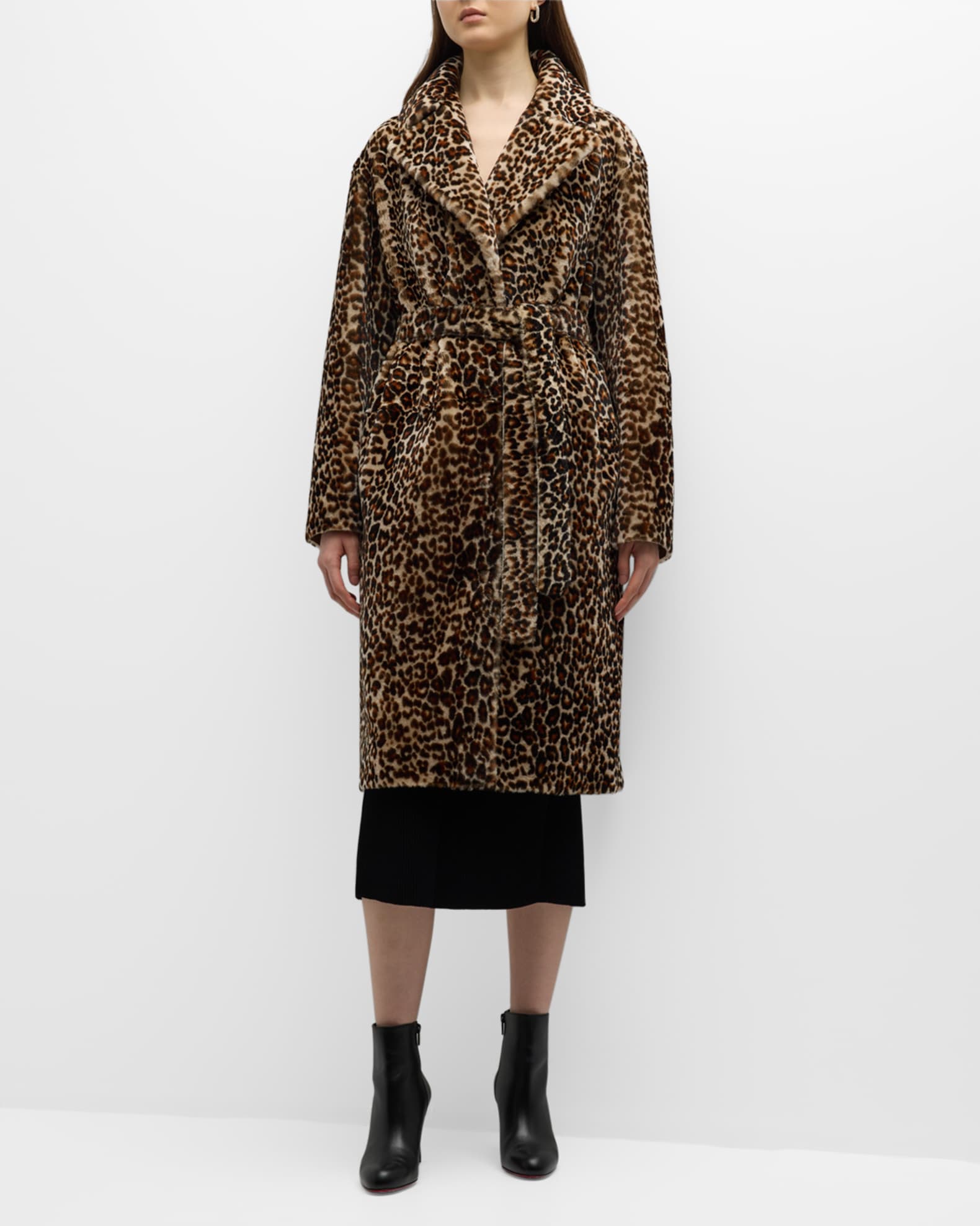 Gorski Leopard-Print Belted Shearling Lamb Short Coat | Neiman Marcus