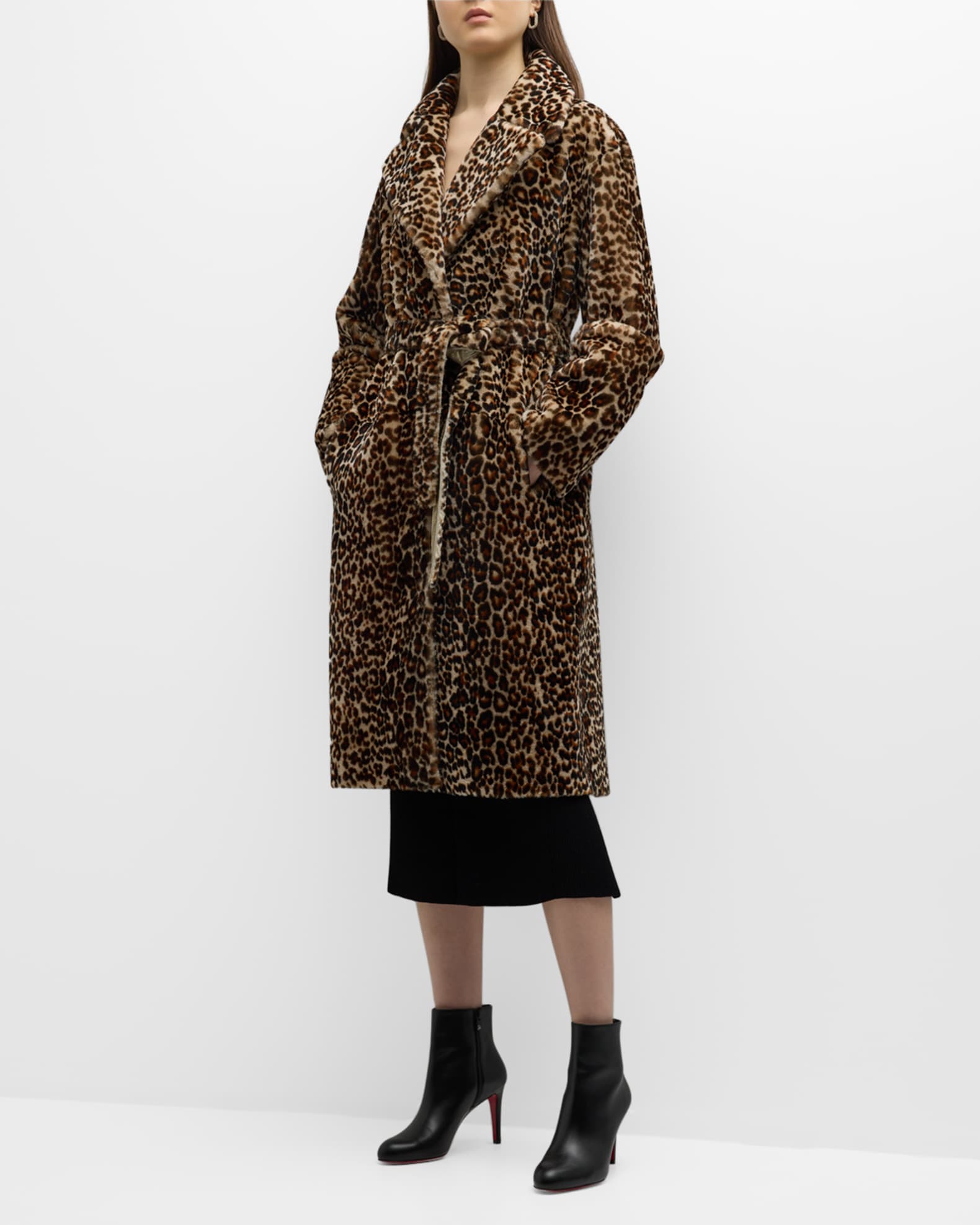 Gorski Leopard-Print Belted Shearling Lamb Short Coat | Neiman Marcus