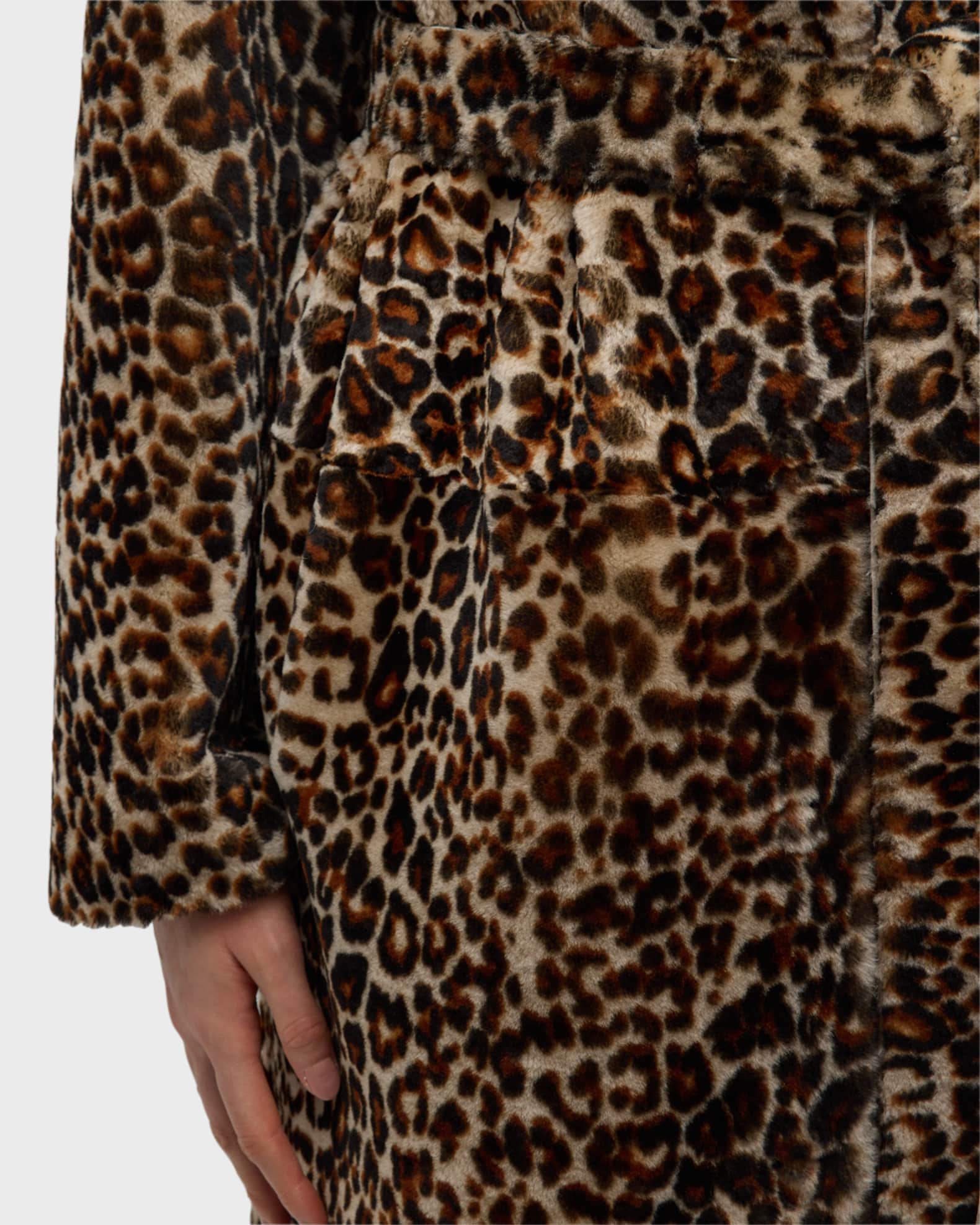 Gorski Leopard-Print Belted Shearling Lamb Short Coat | Neiman Marcus