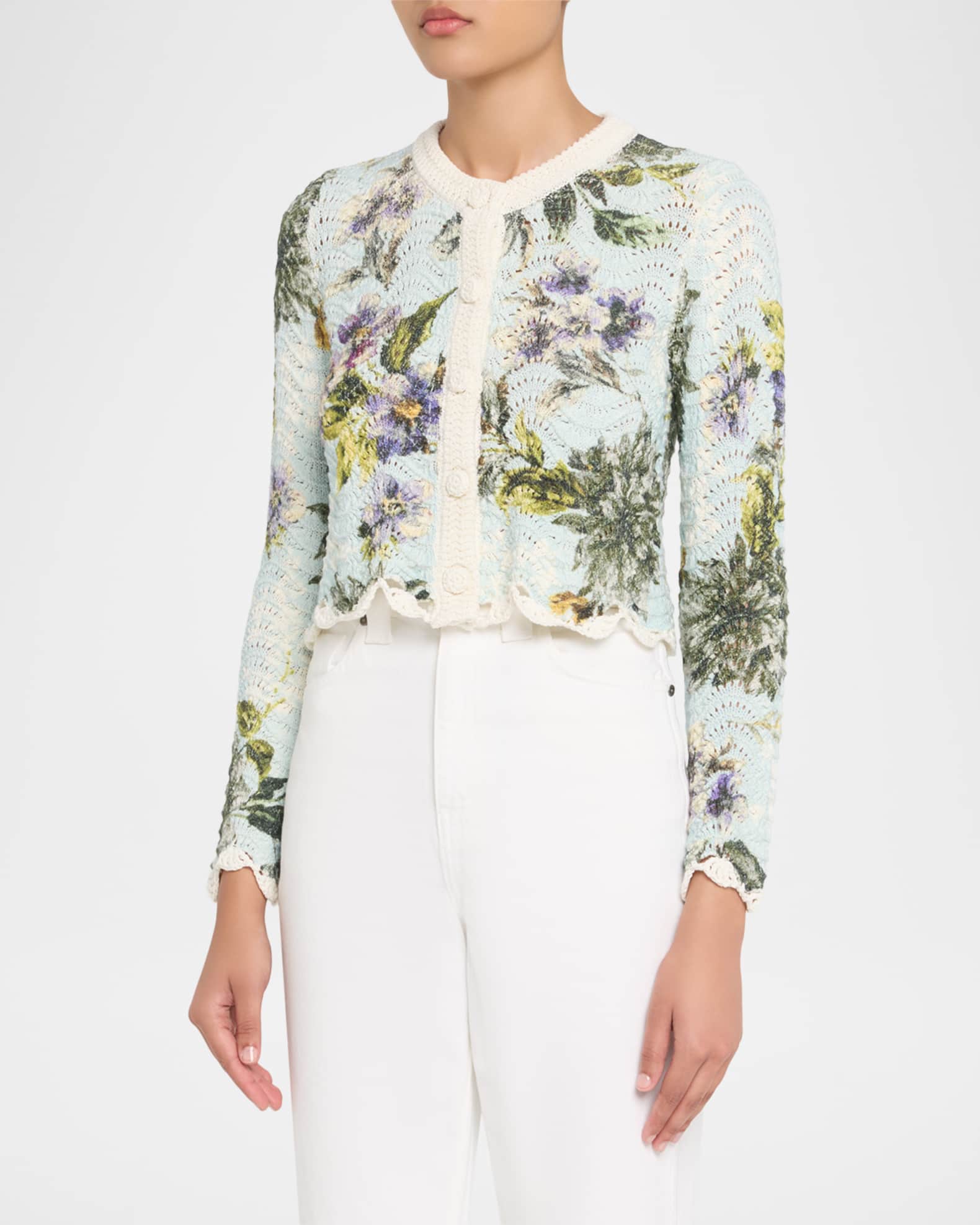 Cara Cara Jolene Floral Cotton Crochet Cropped Cardigan | Neiman Marcus