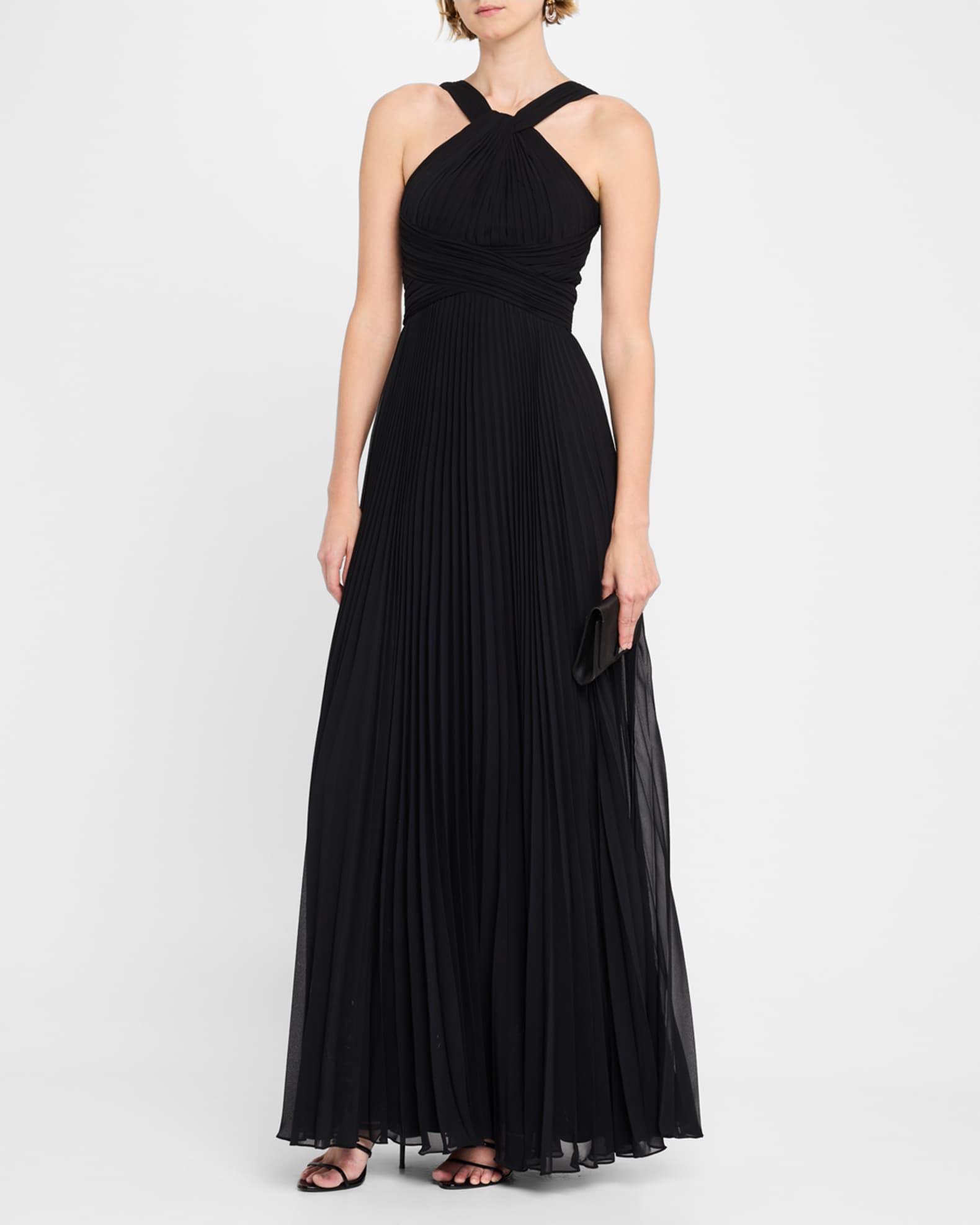 Rickie Freeman for Teri Jon Pleated Twist-Front A-Line Halter Gown ...