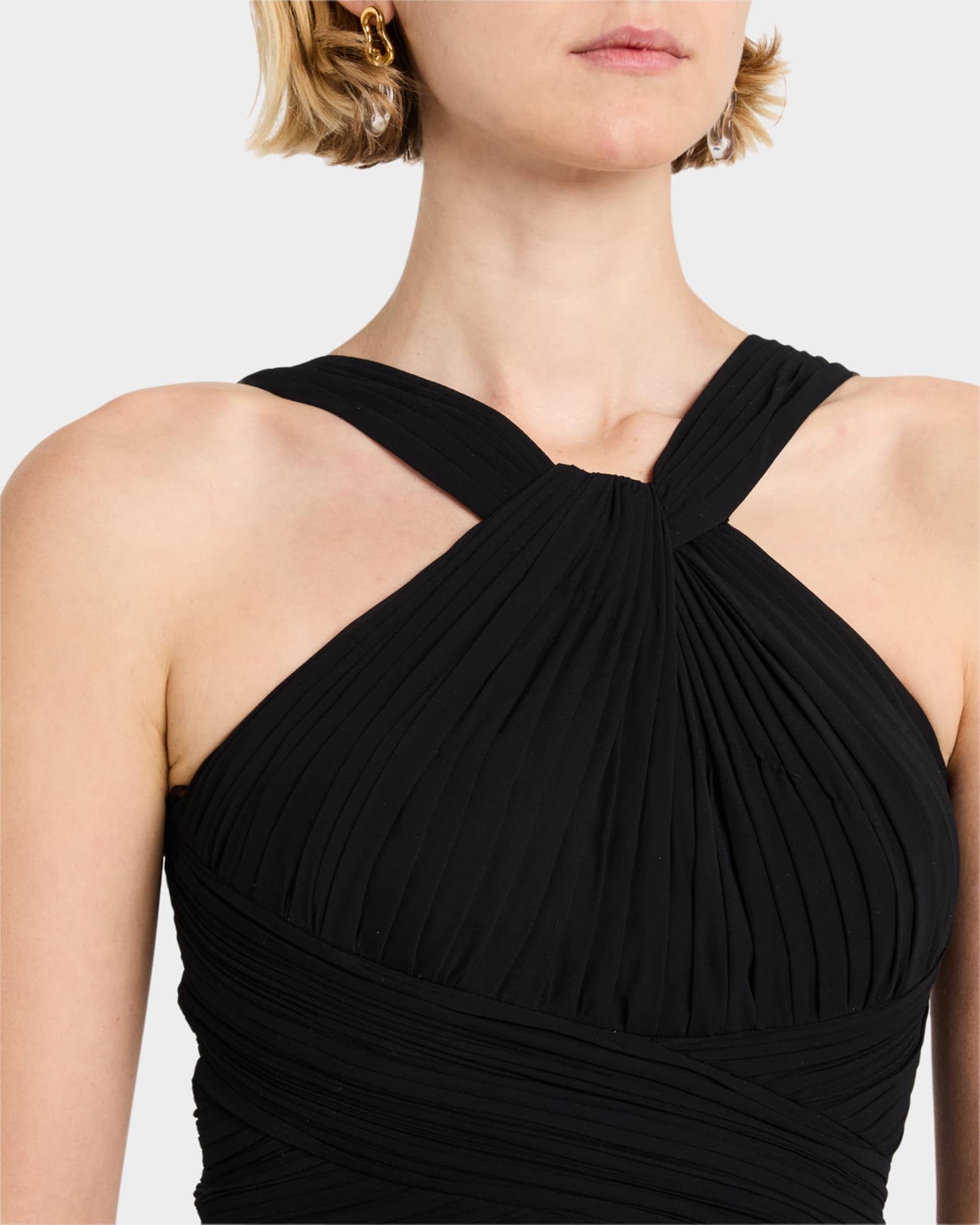 Rickie Freeman for Teri Jon Pleated Twist-Front A-Line Halter Gown ...