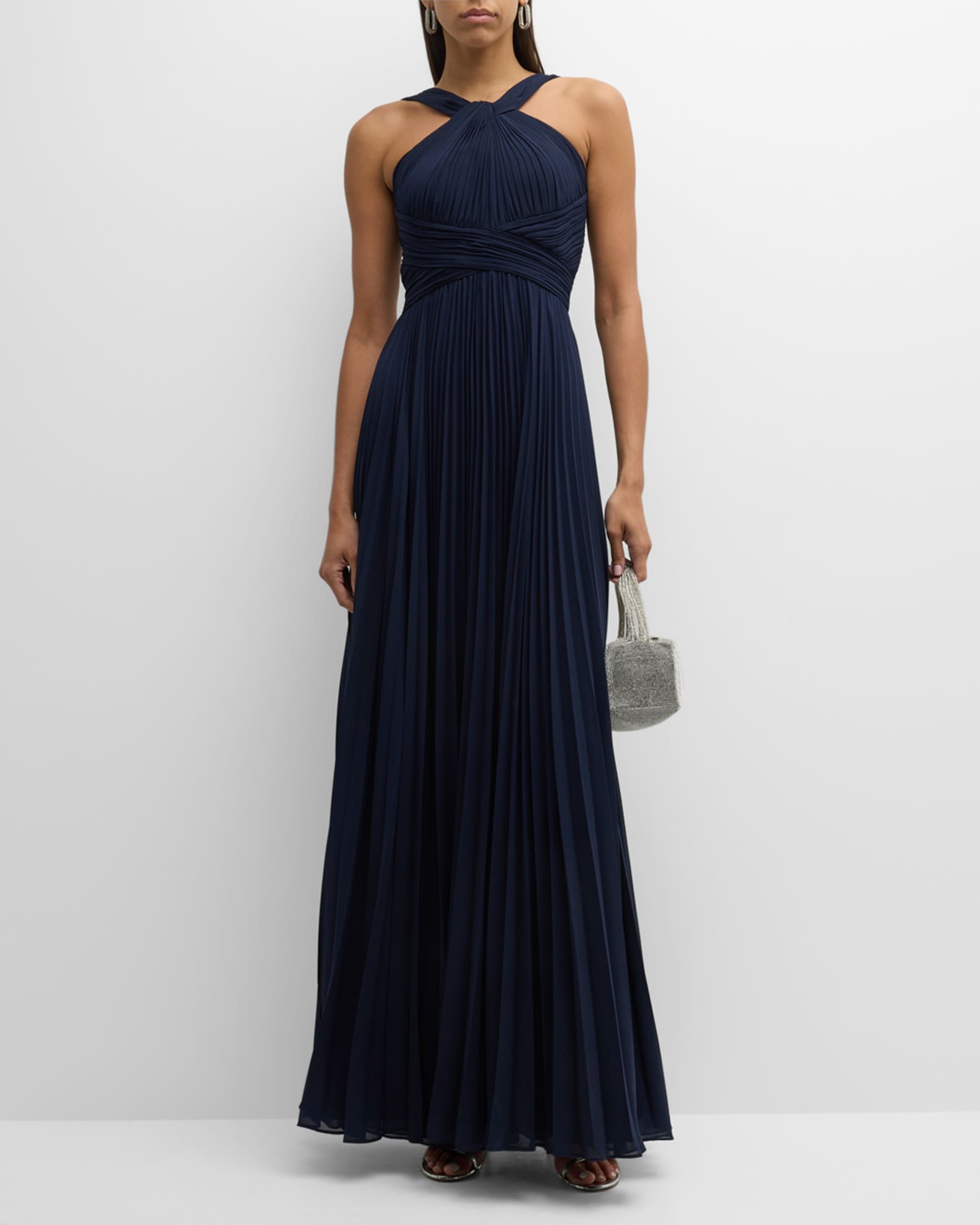Rickie Freeman for Teri Jon Pleated Twist-Front A-Line Halter Gown ...