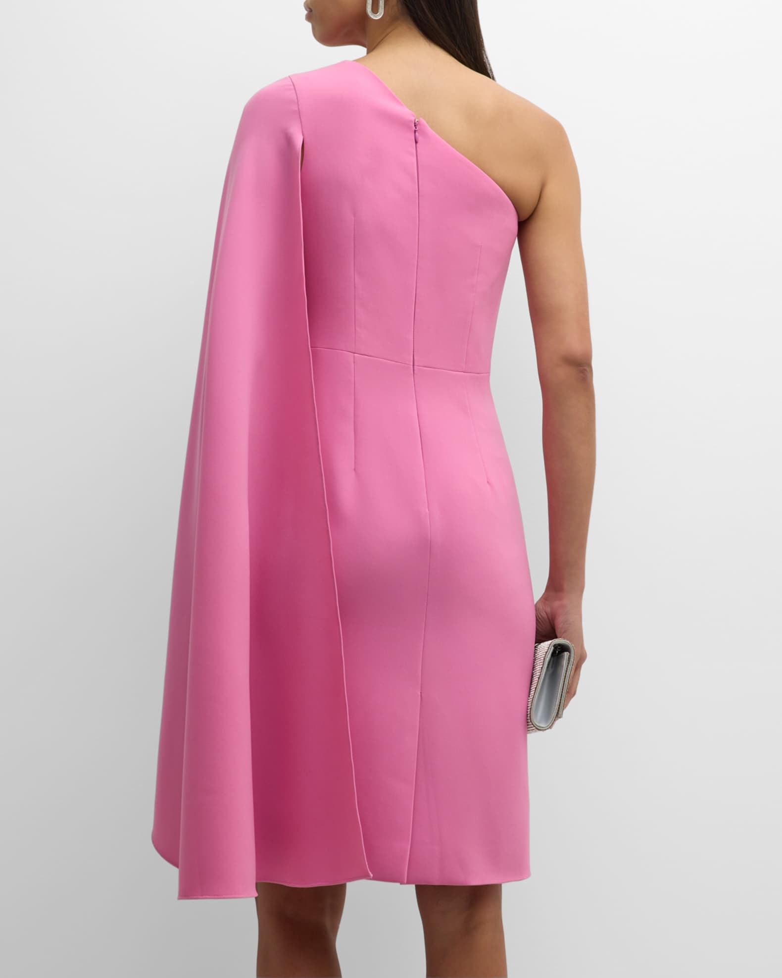 Rickie Freeman for Teri Jon One-Shoulder Cape-Sleeve Crepe Midi Dress ...