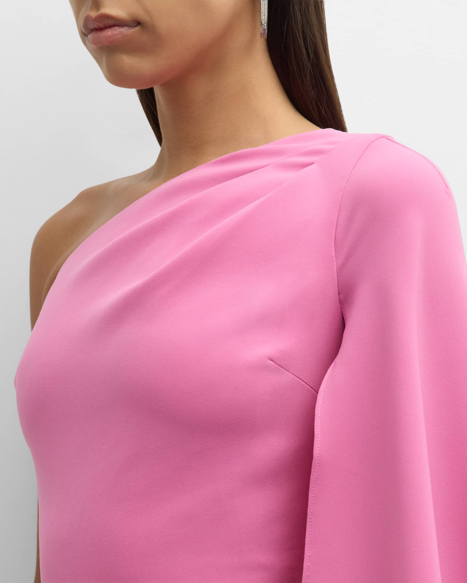 Rickie Freeman for Teri Jon One-Shoulder Cape-Sleeve Crepe Midi Dress ...