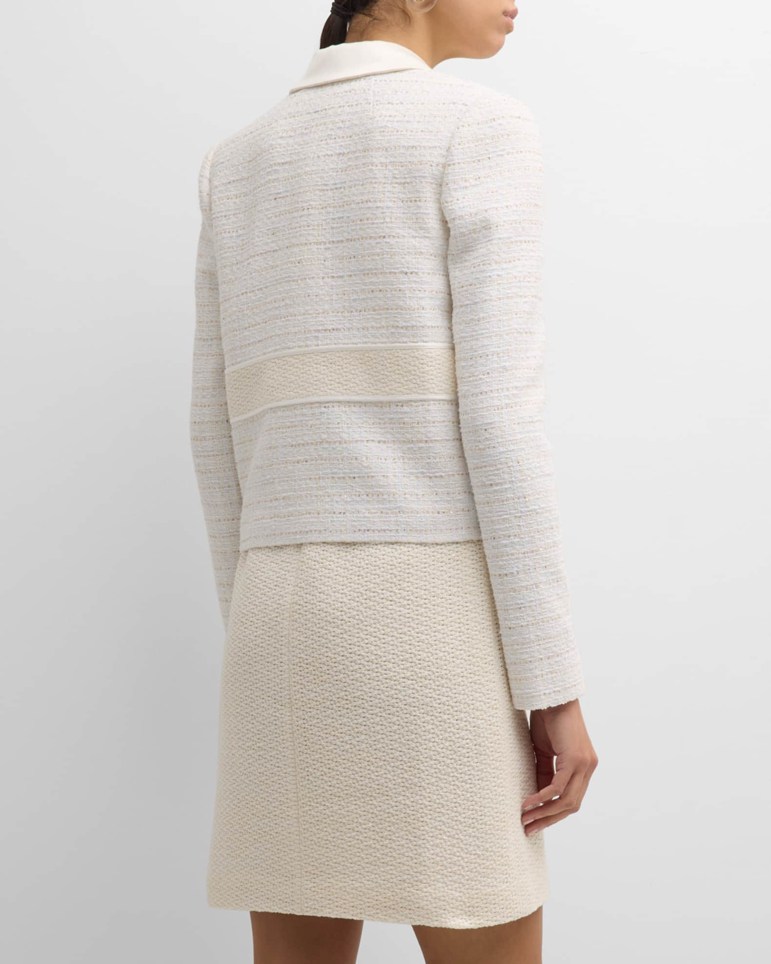 St. John Featherweight Sequin Tweed And Textured Open Weave Jacket ...