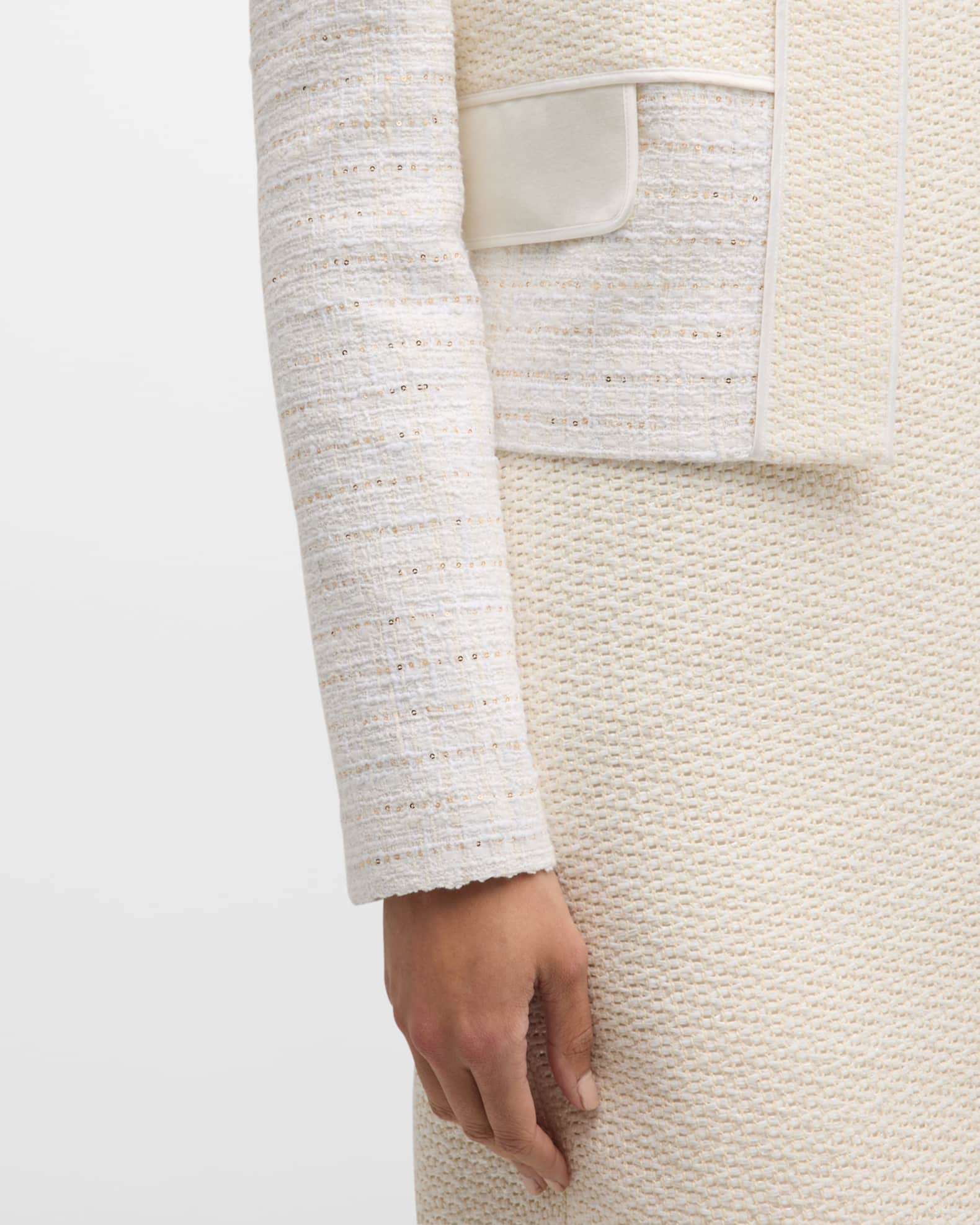 St. John Featherweight Sequin Tweed And Textured Open Weave Jacket ...