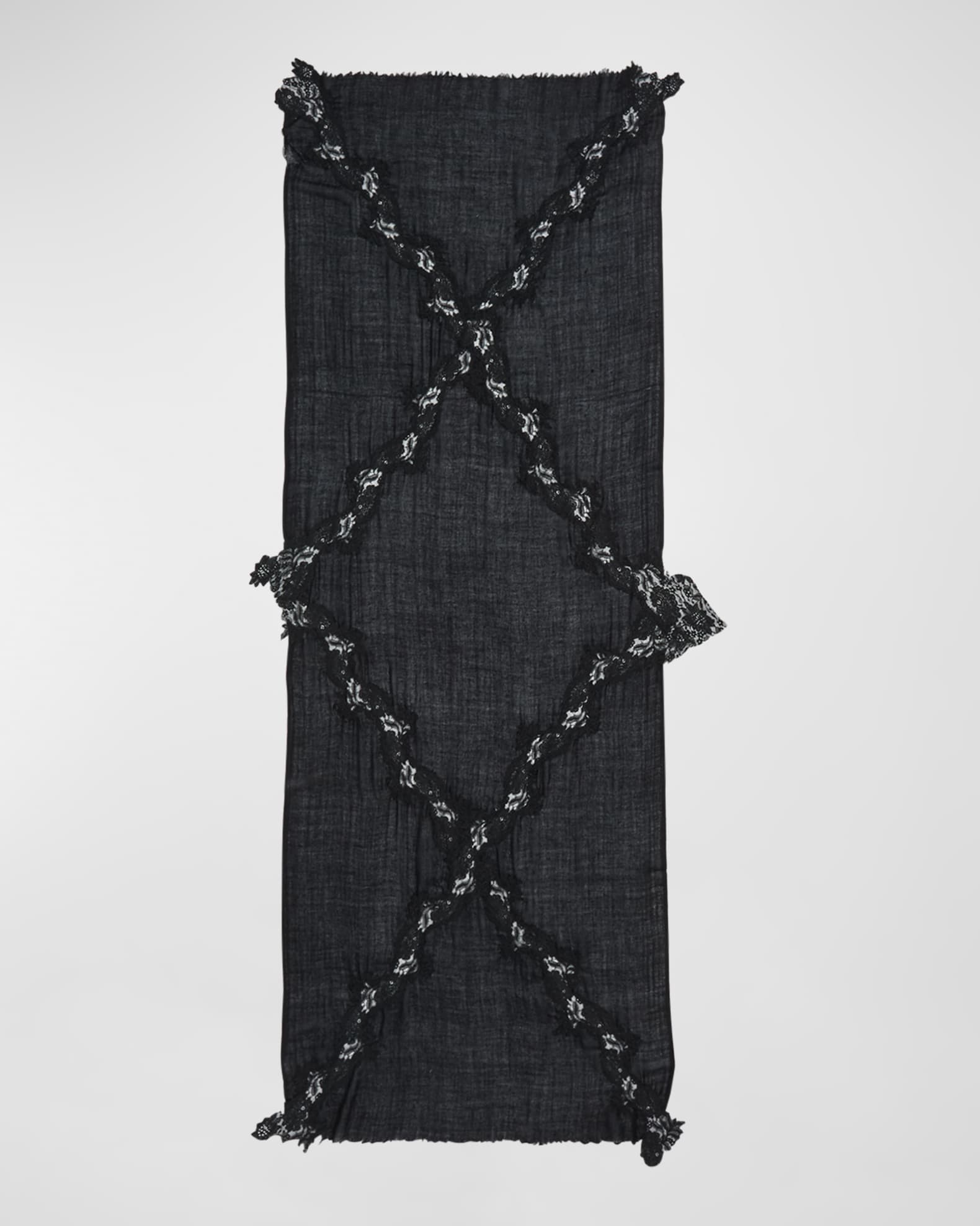 Bindya Accessories Black Lace Cashmere & Silk Evening Wrap | Neiman Marcus