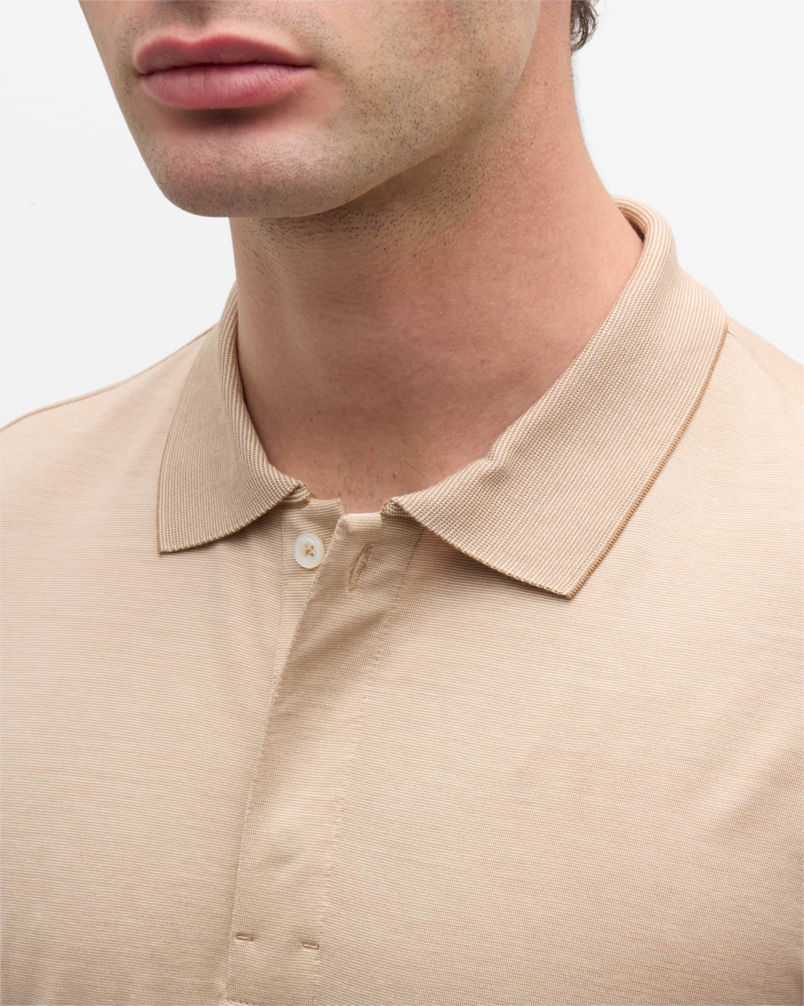 BOSS Camel Men's Cotton-Silk Micro-Stripe Polo Shirt | Neiman Marcus