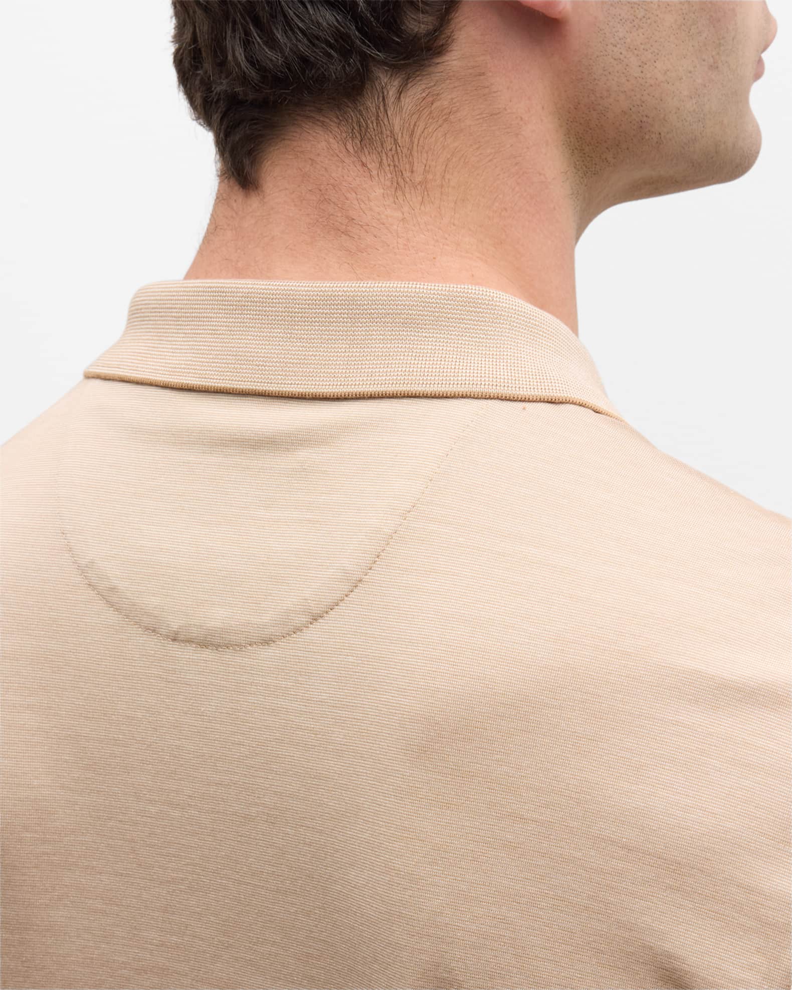 BOSS Camel Men's Cotton-Silk Micro-Stripe Polo Shirt | Neiman Marcus