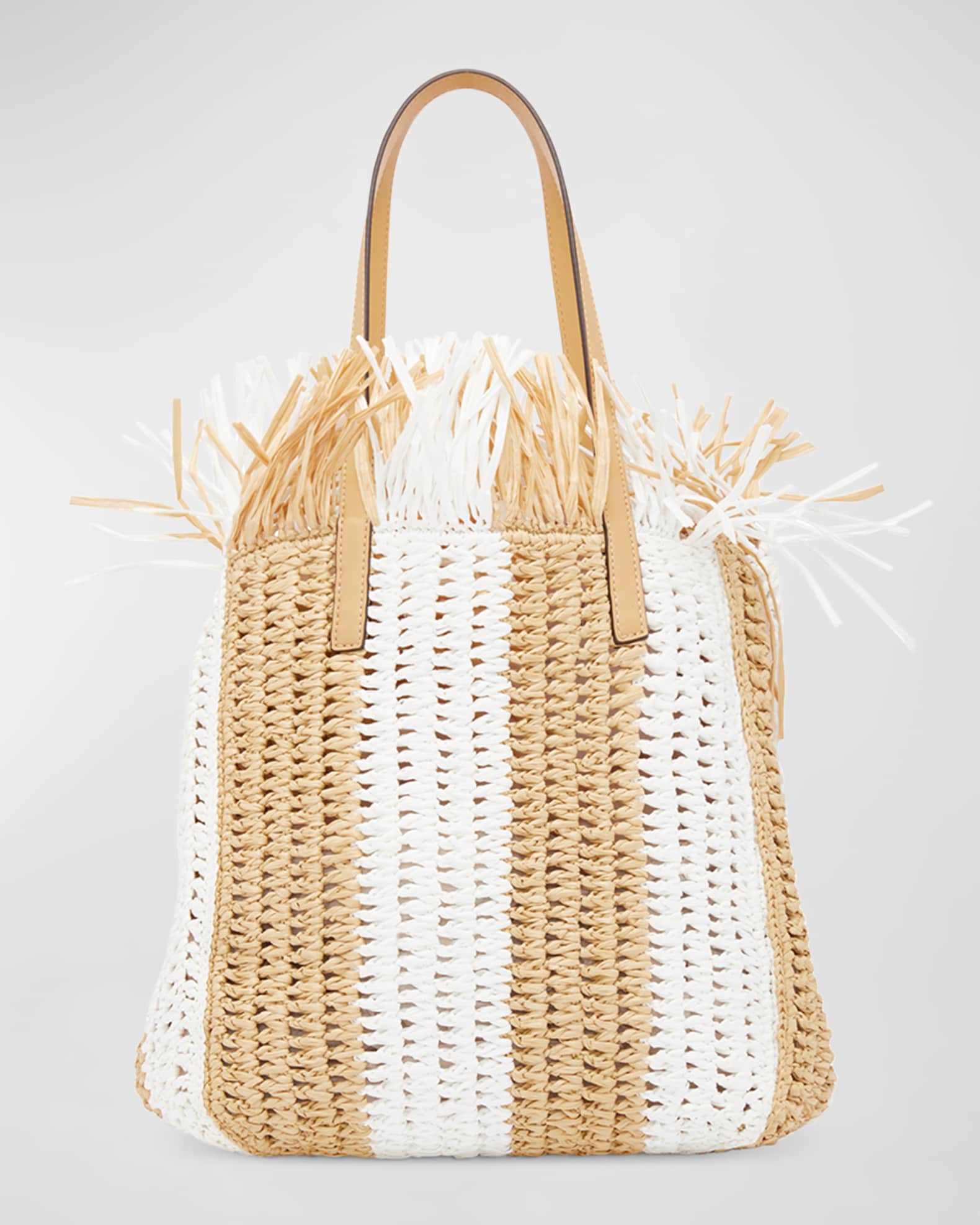 Oscar de la Renta Striped Raffia Square Tote Bag | Neiman Marcus