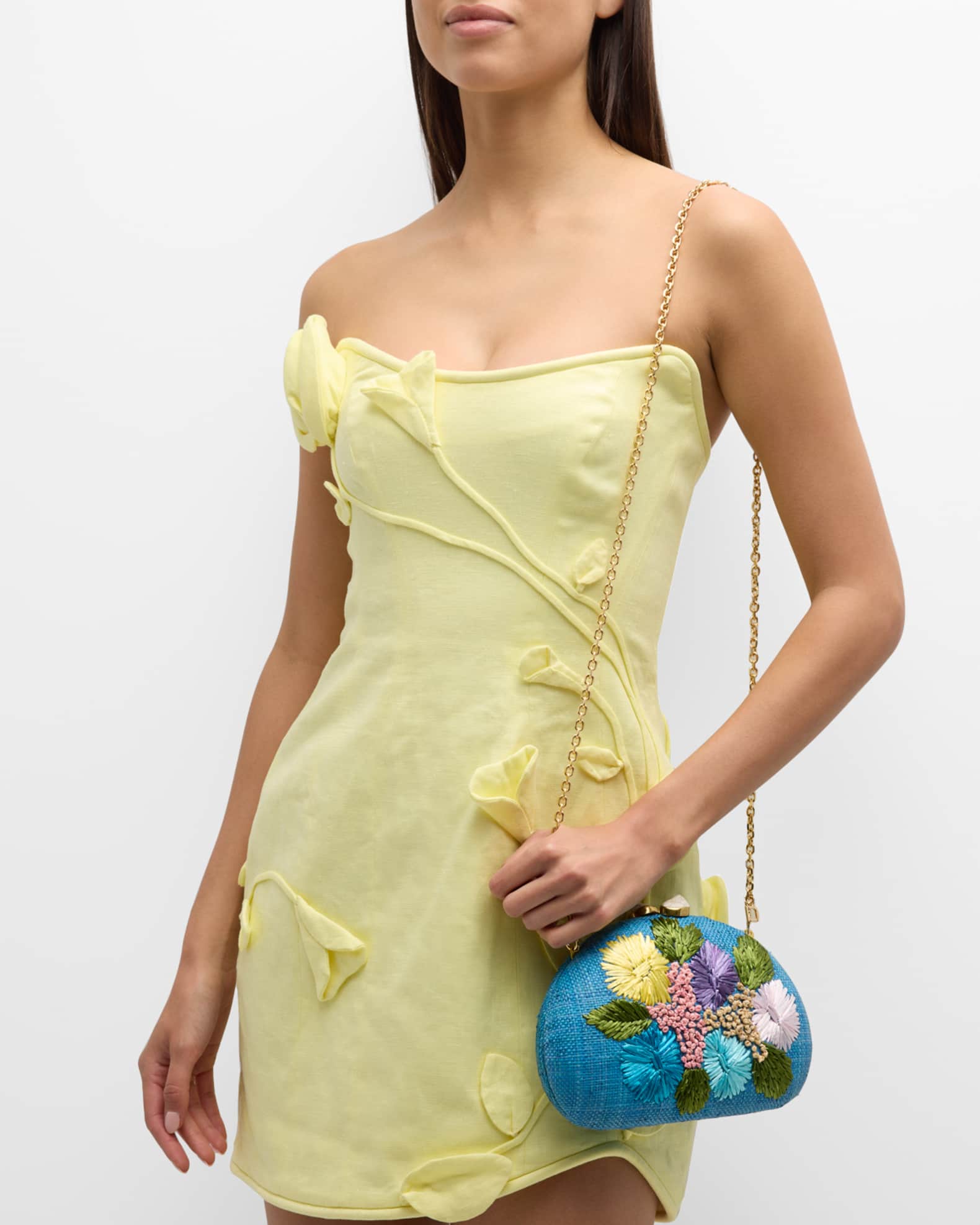 Rafe Berna Floral-Embroidered Straw Clutch Bag | Neiman Marcus