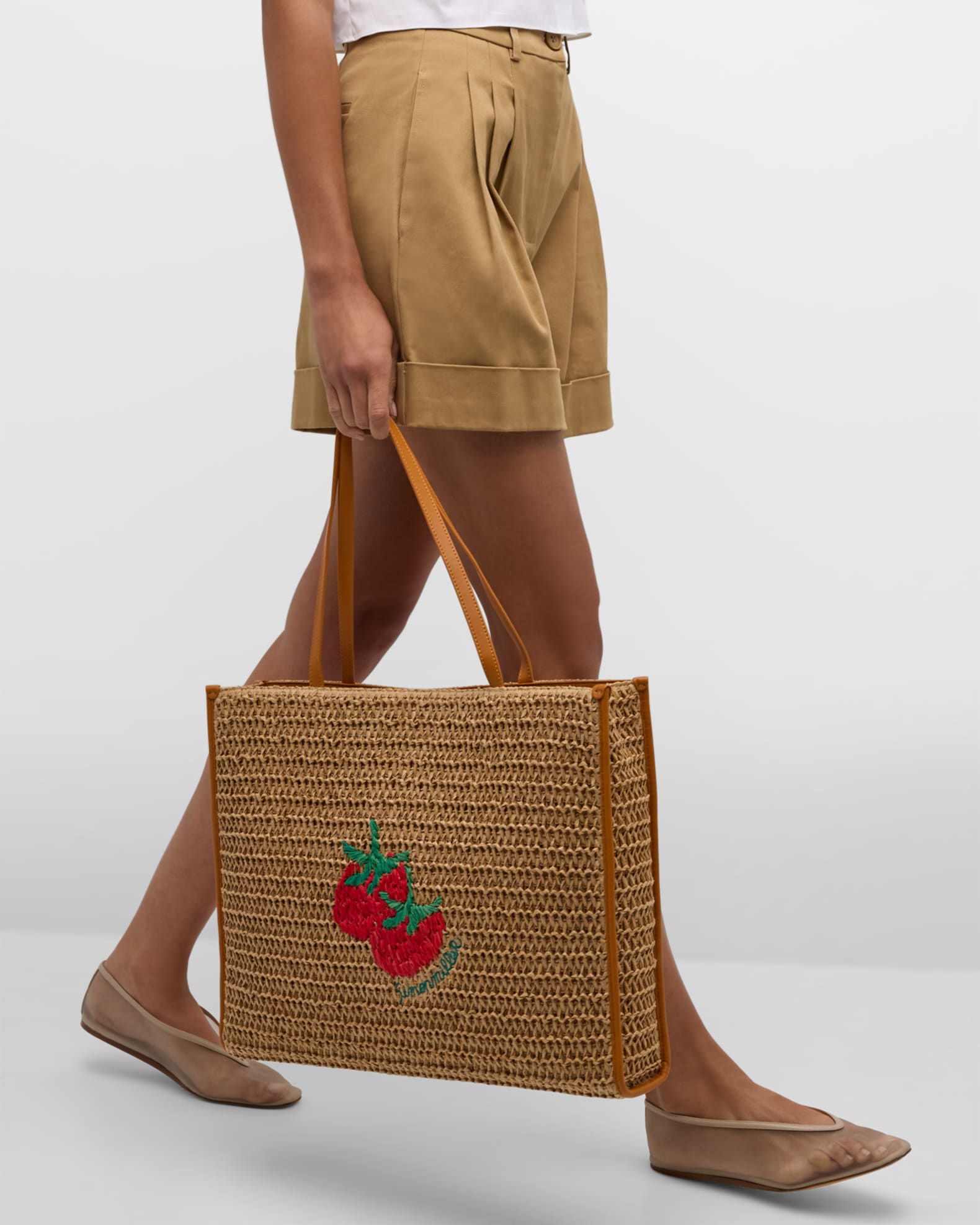 SIMONMILLER Logo Embroidered Straw Tote Bag | Neiman Marcus