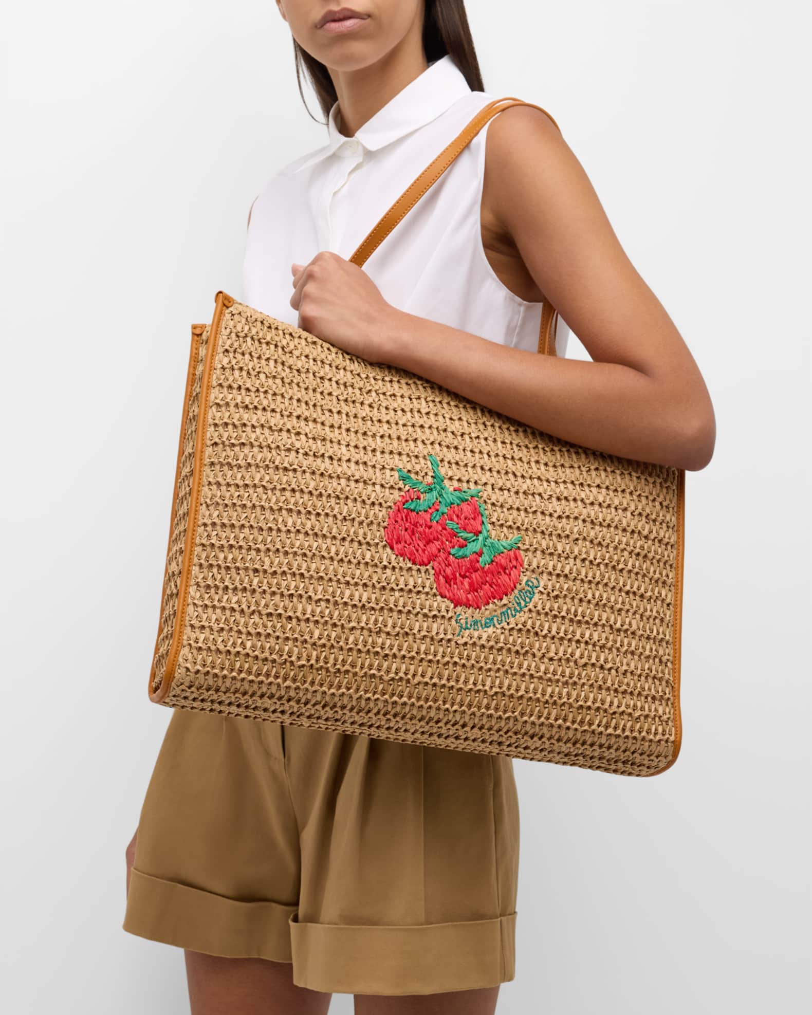 SIMONMILLER Logo Embroidered Straw Tote Bag | Neiman Marcus