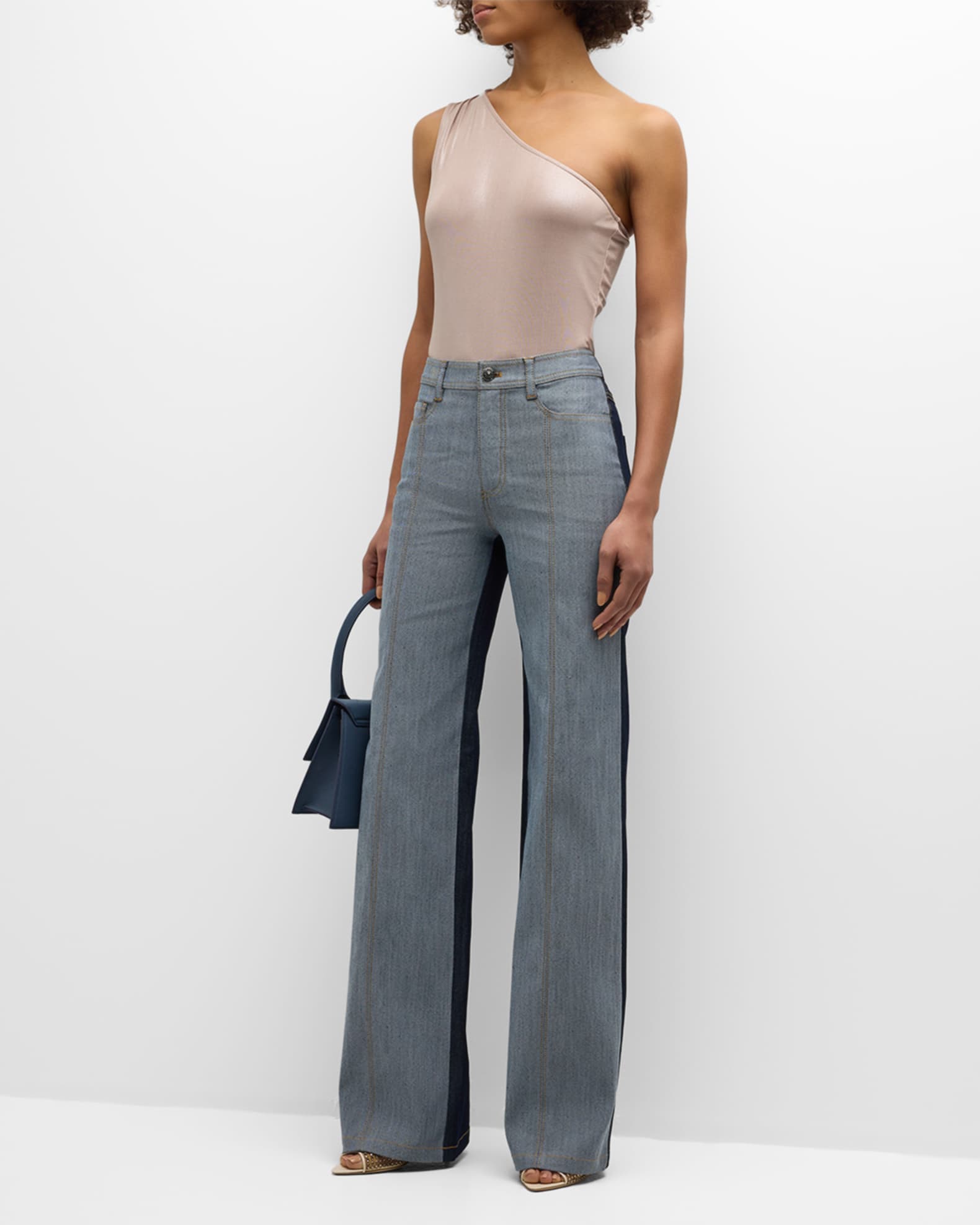 Cinq a Sept Verona Two-Tone Wide-Leg Denim Pants | Neiman Marcus