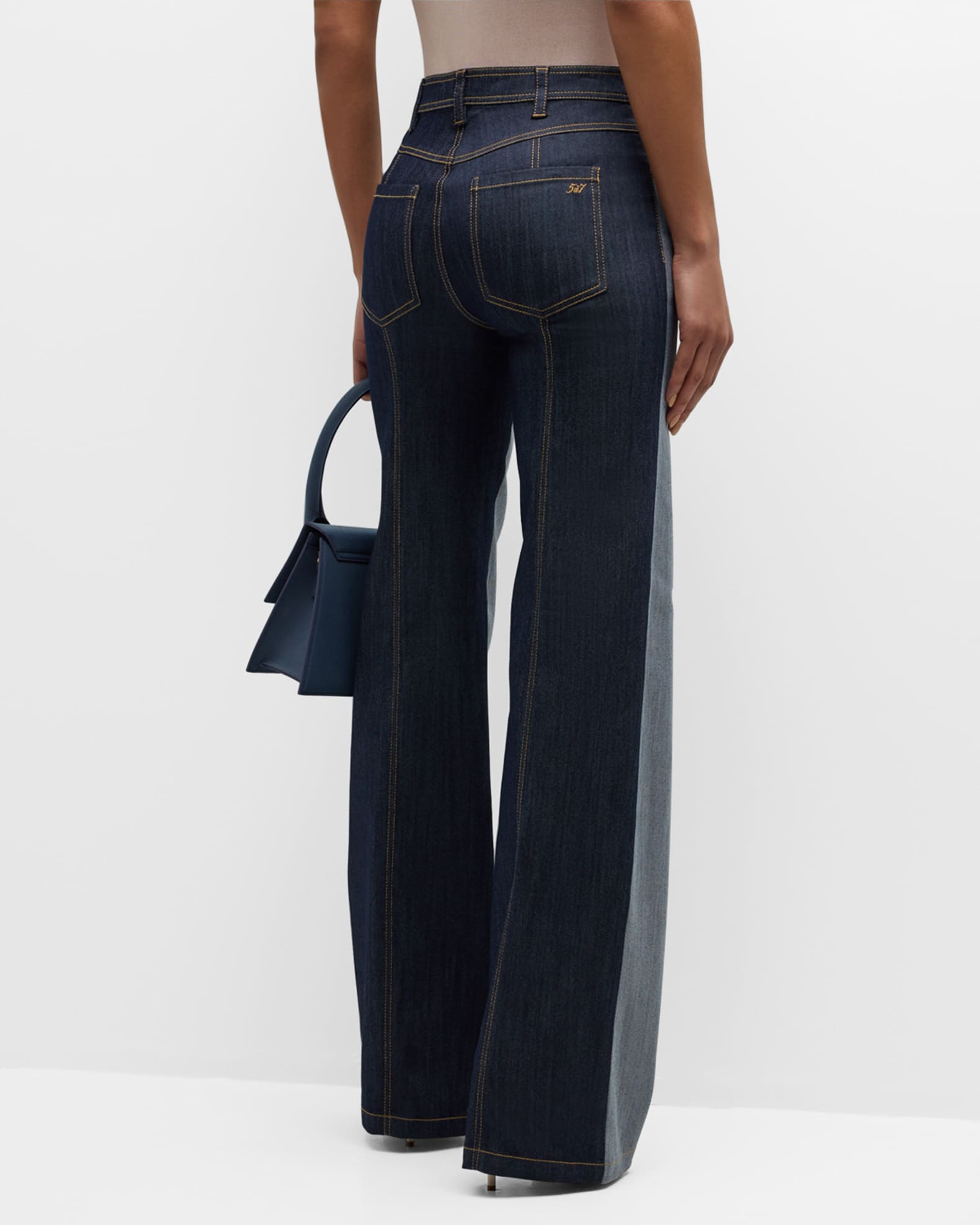 Cinq a Sept Verona Two-Tone Wide-Leg Denim Pants | Neiman Marcus